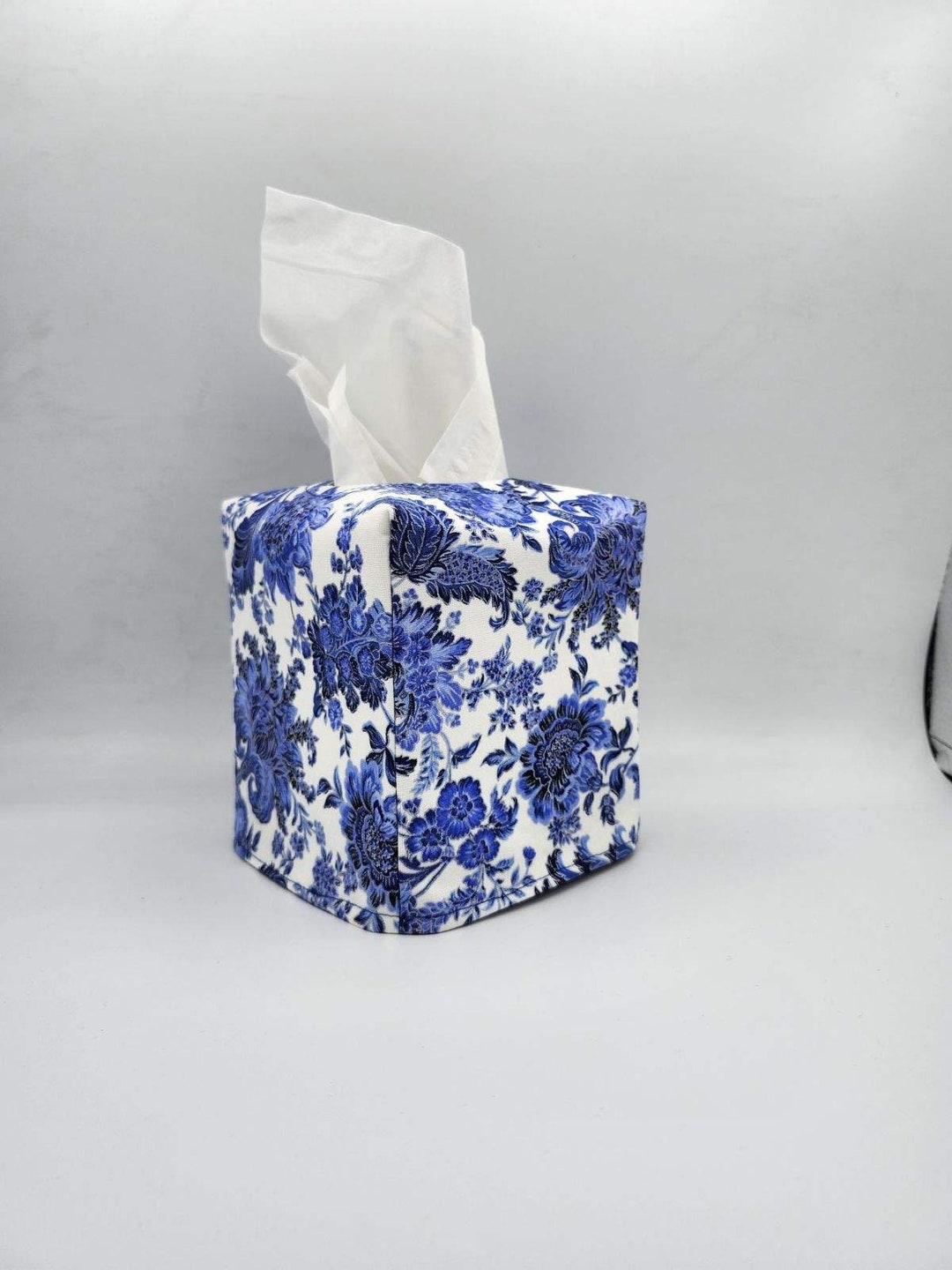 Tissue Box Cover, Blue Flowers Tissue Box Cover, Springtime Decor ...