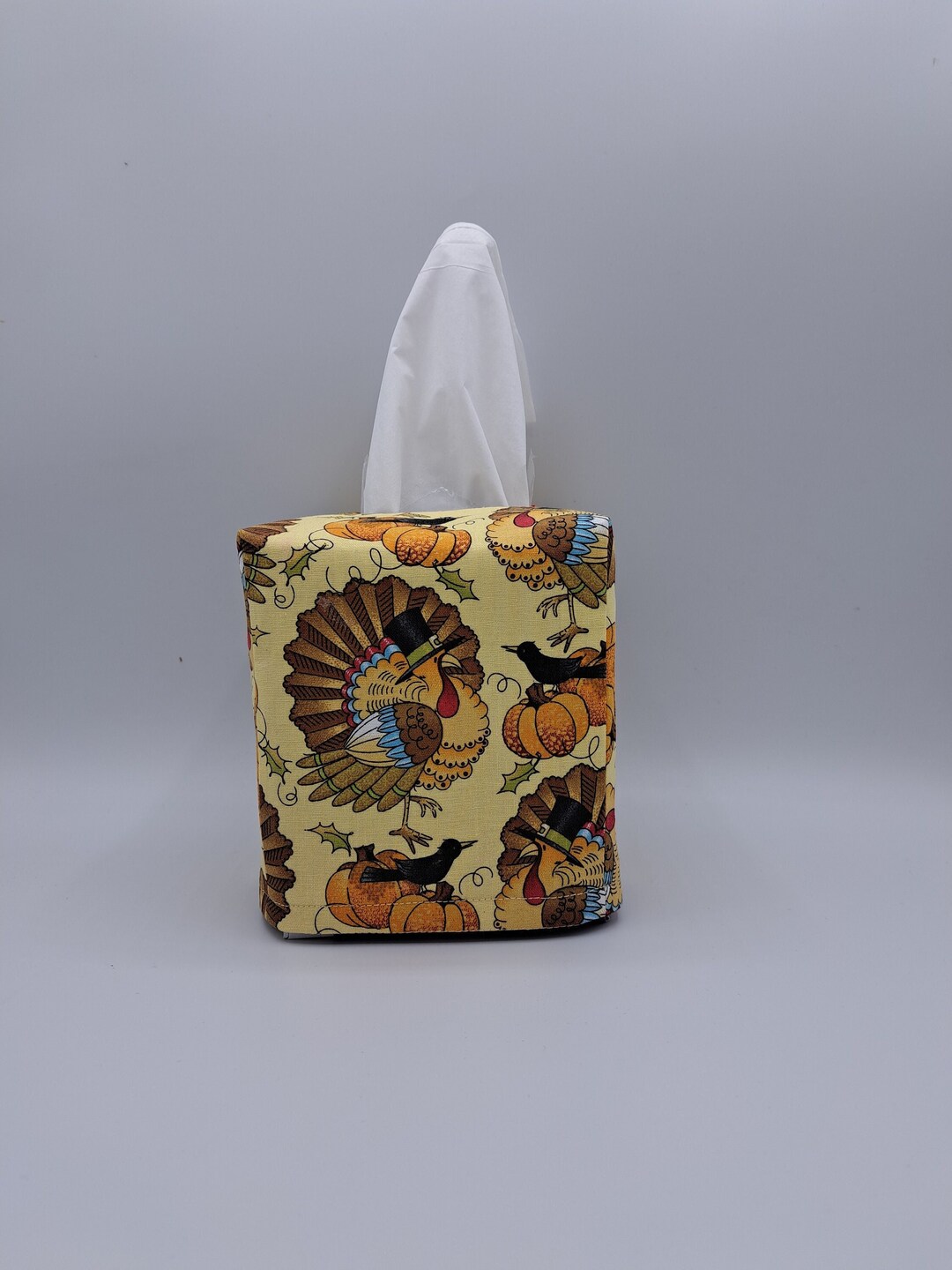 Tissue Box Cover, Thanksgiving Tissue Box, Turkey and Pumpkins Tissue ...