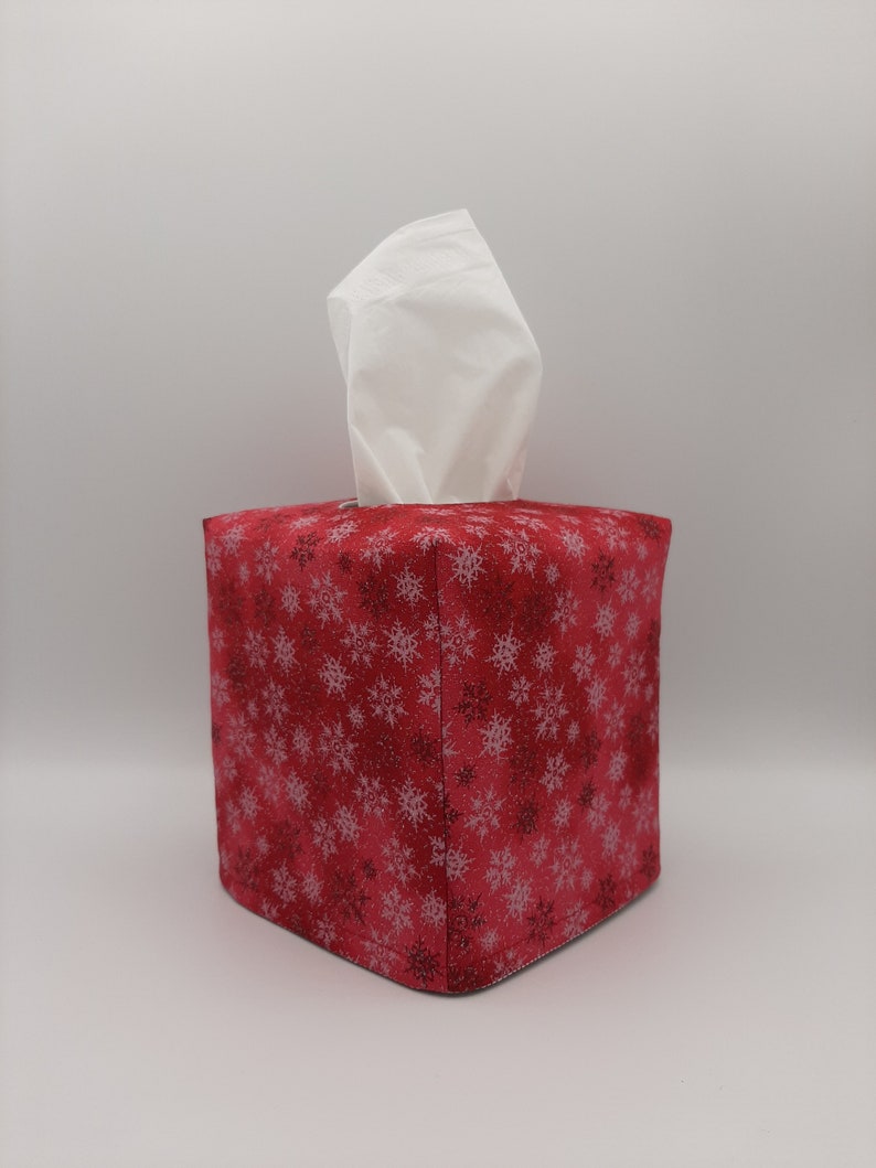 Snowflakes Silver Red Tissue Box Cover Square Fabric Tissue - Etsy