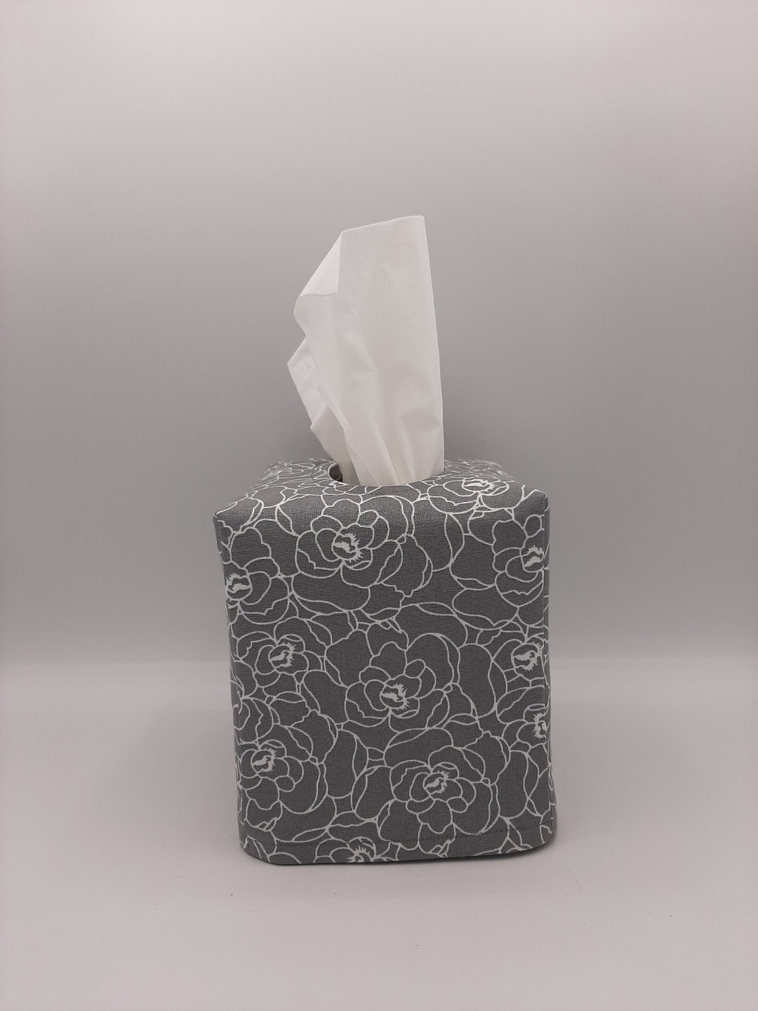 Tissue Box Cover, Roses Gray Tissue Cover, Gray Tissue Cover, Kitchen ...