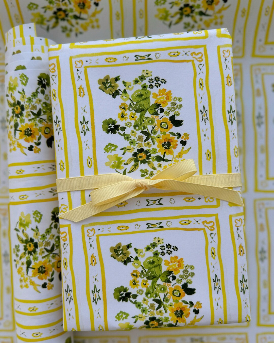 Wrapping Paper: Yellow Brocade Floral {gift Wrap, Birthday, Holiday ...