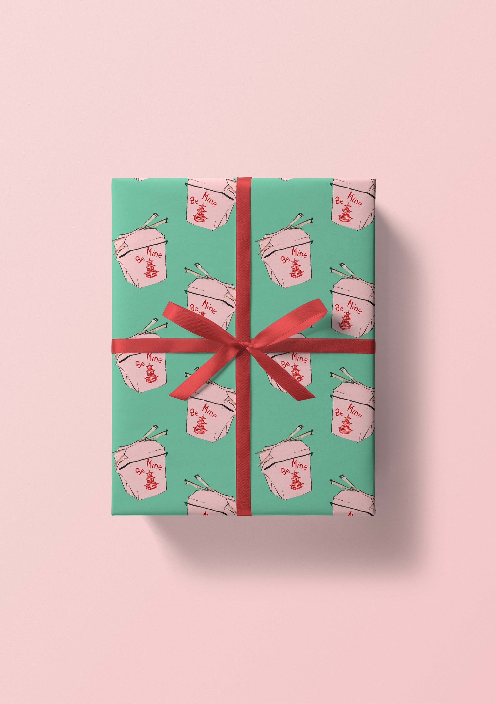 Wrapping Paper: Be Mine Takeout Box Mint - Etsy