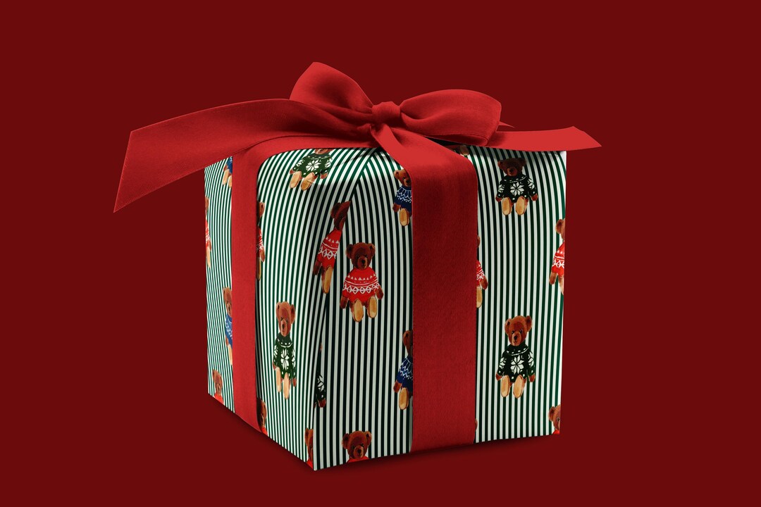 Wrapping Paper: Pine Stripe Sweater Bears {gift Wrap, Birthday, Holiday ...