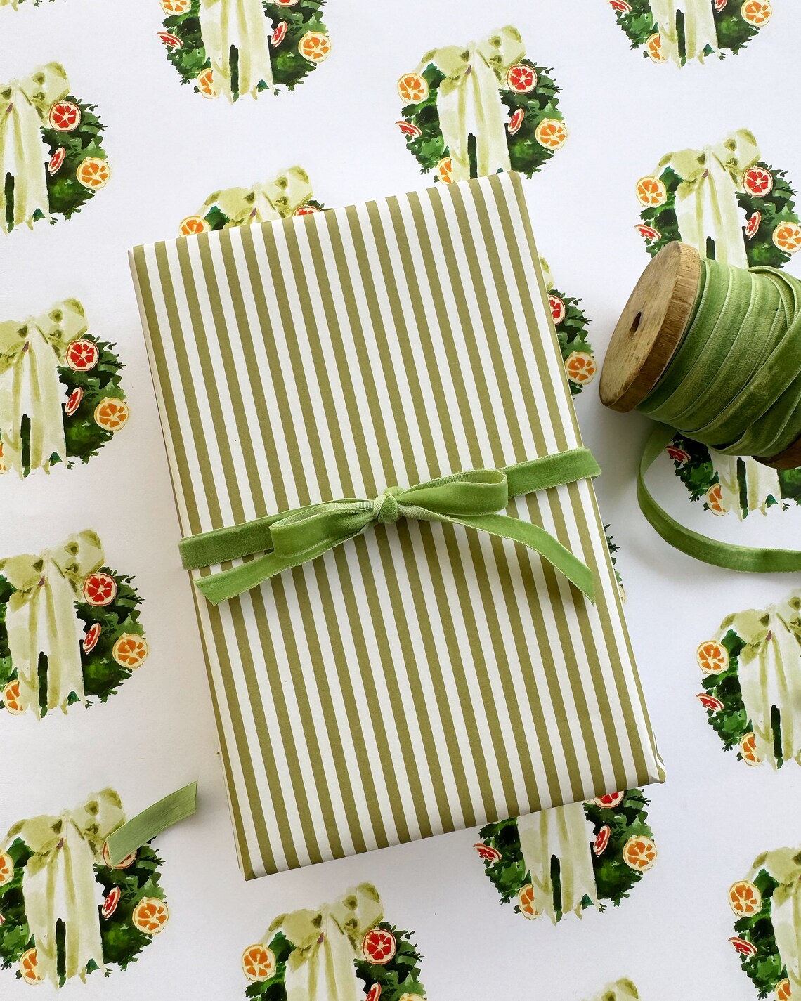 Wrapping Paper Green Patisserie Stripe {gift Wrap, Birthday, Holiday ...