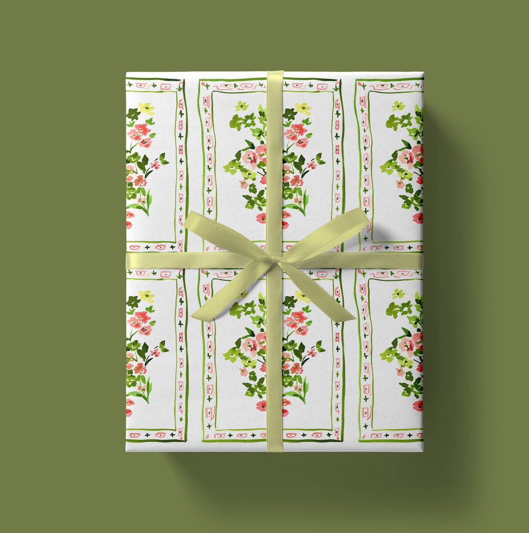 Wrapping Paper: Green and Pink Brocade {gift Wrap, Birthday, Holiday ...