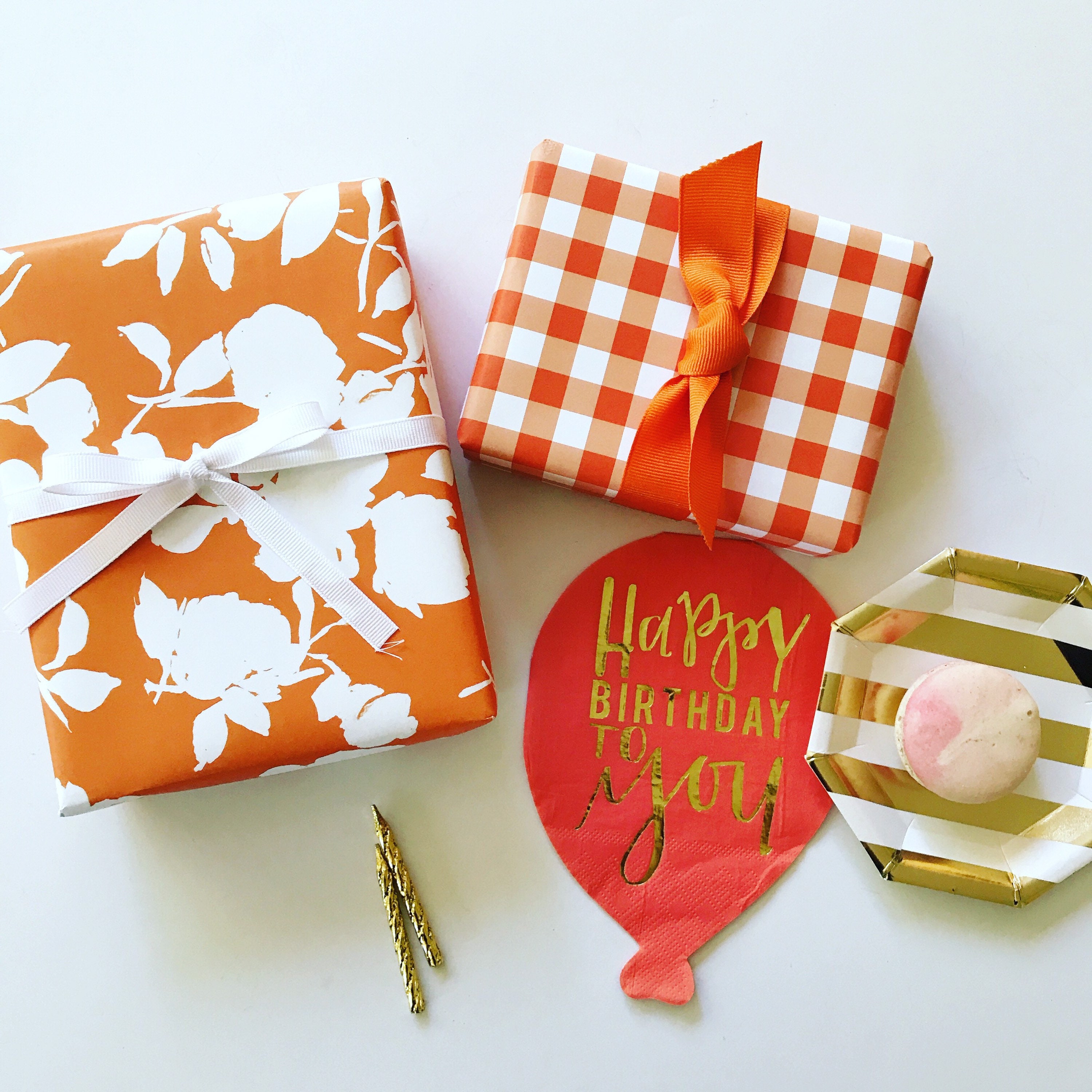 Wrapping Paper Orange Gingham T Wrap Birthday Holiday Christmas 0736