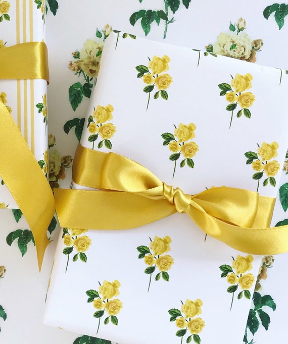Yellow And White Wrapping Paper White Glitter Kraft Trees Wrapping