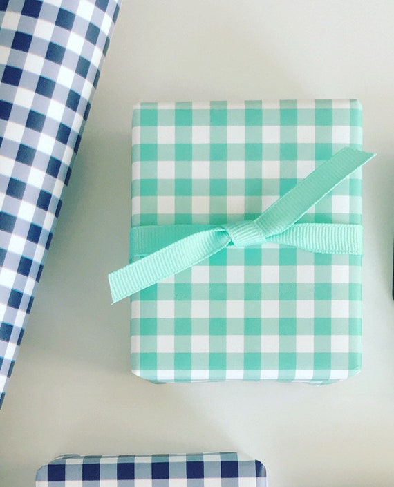 Wrapping Paper: Mini Turquoise Gingham gift Wrap Birthday | Etsy