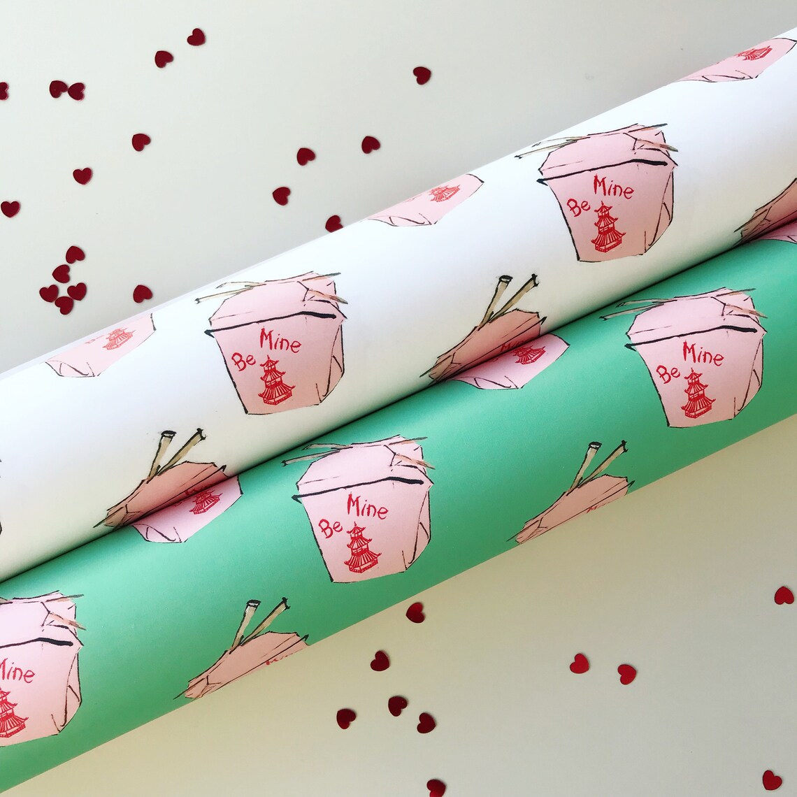Wrapping Paper: Be Mine Takeout Box Mint - Etsy