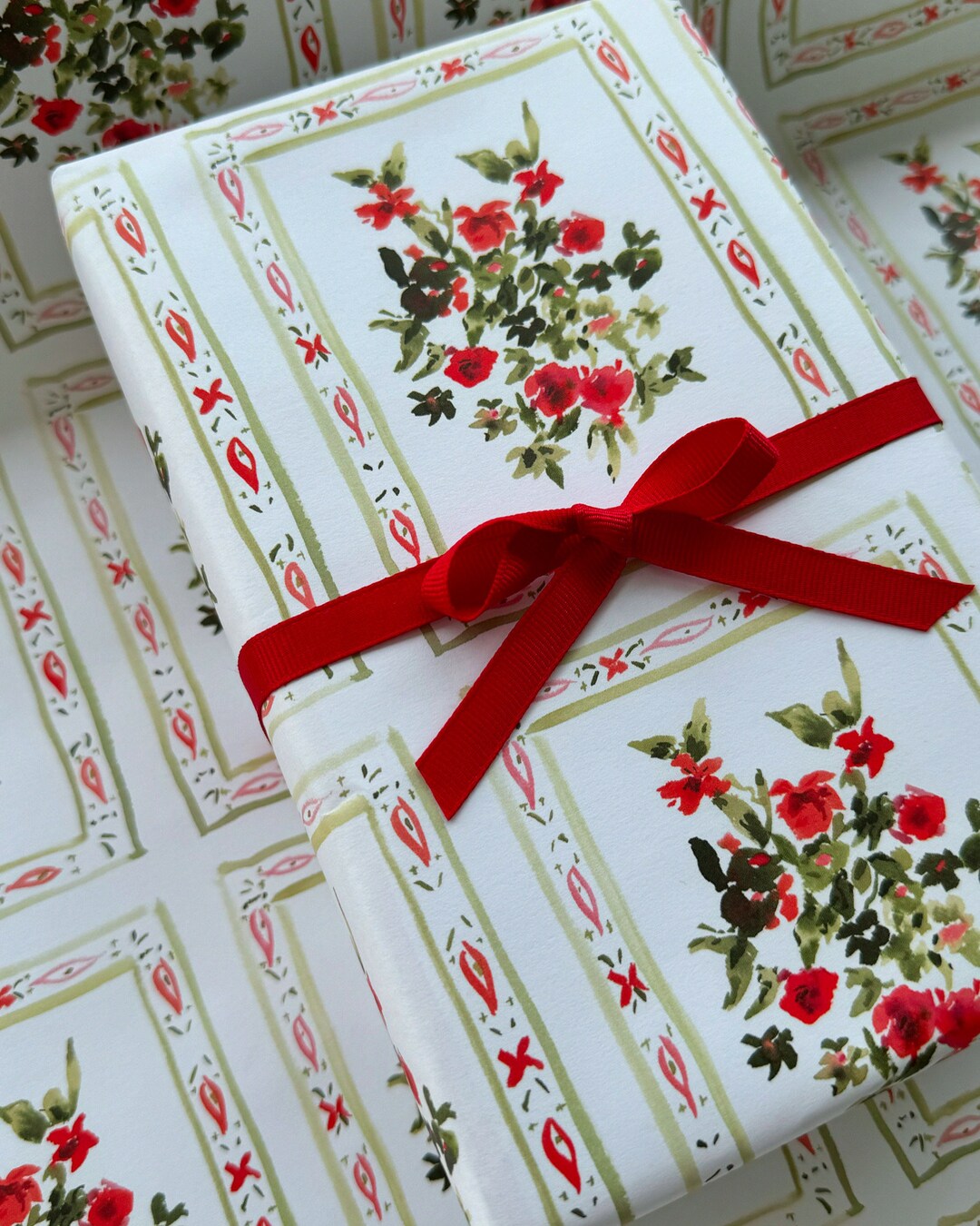 Wrapping Paper: Red Brocade Floral {gift Wrap, Birthday, Holiday ...