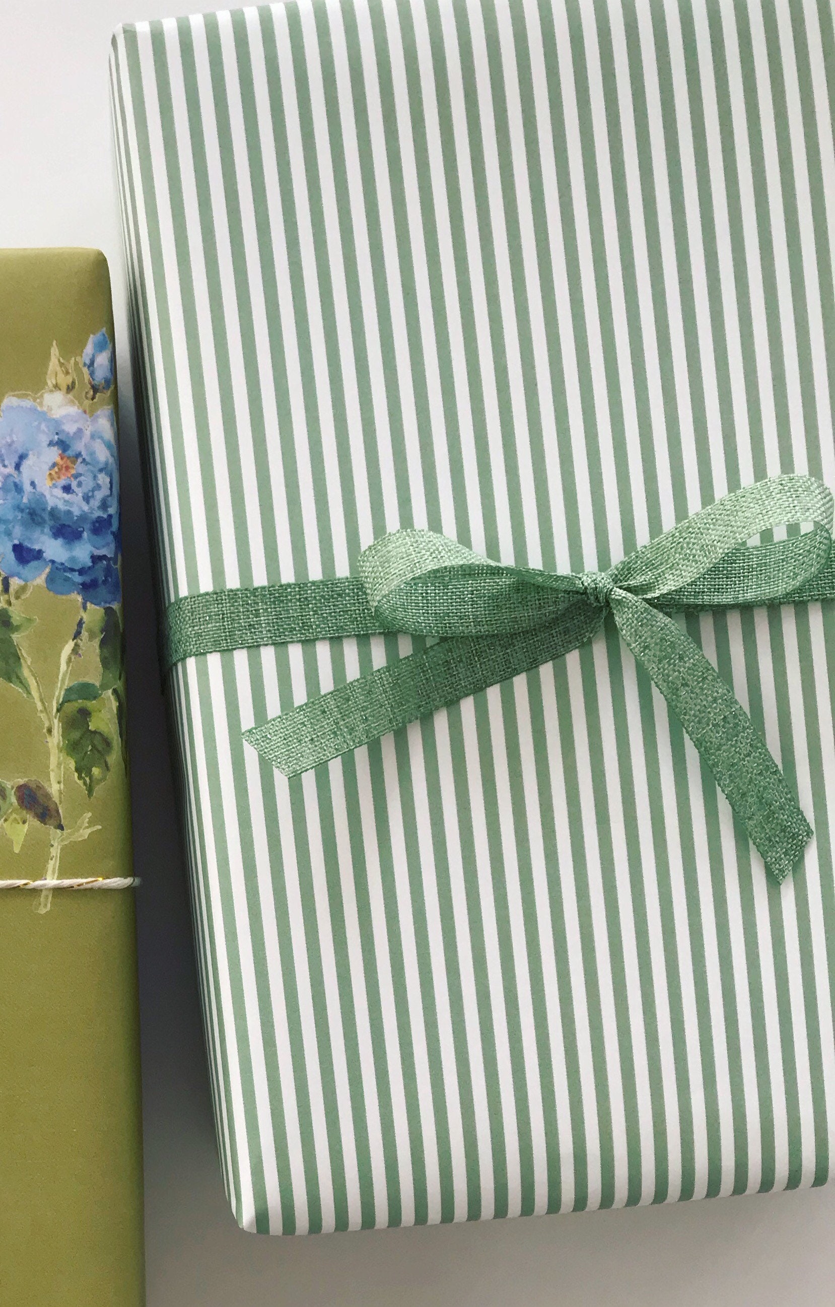 Wrapping Paper: Sage Pinstripe gift Wrap Birthday Holiday - Etsy