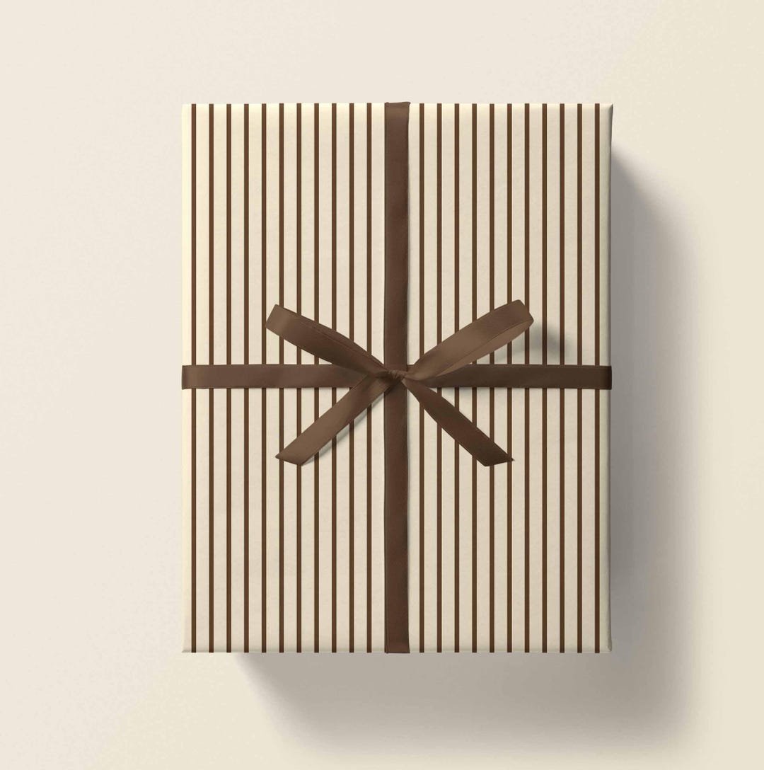 Wrapping Paper Ivory and Chocolate French Stripe {gift Wrap, Birthday ...