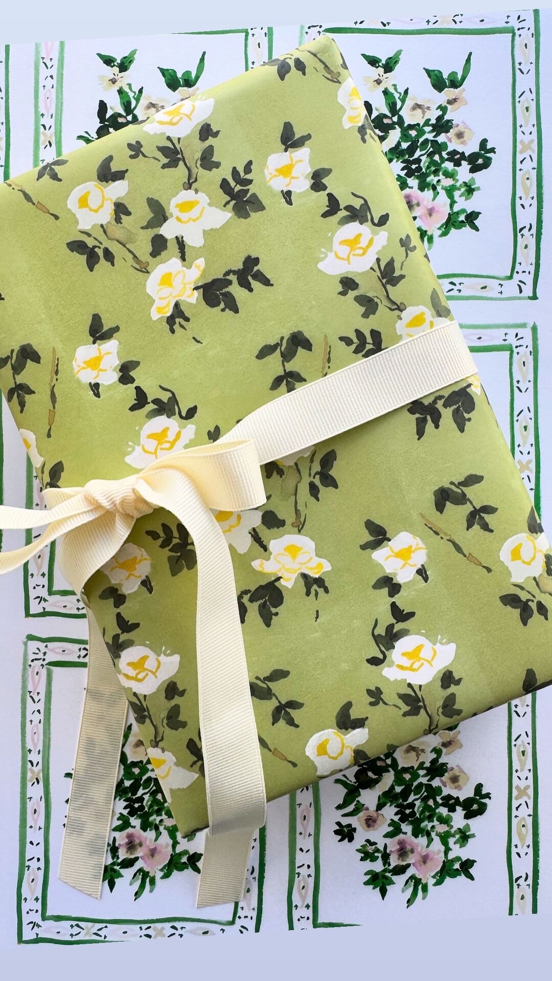 Wrapping Paper: Green & Yellow Peony Vine {gift Wrap, Birthday, Holiday ...
