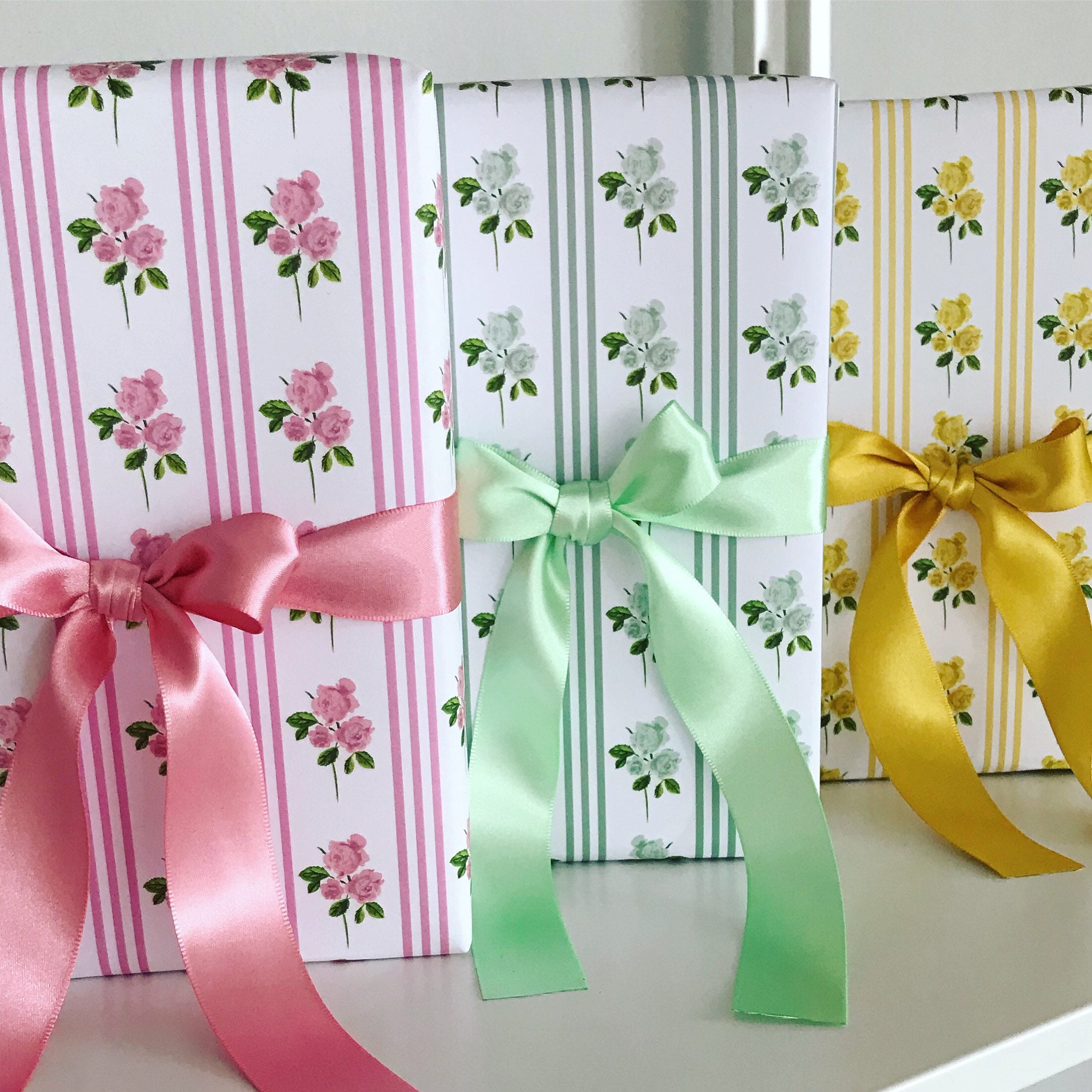 Wrapping Paper: Pink French Rose Pinstripe gift Wrap - Etsy