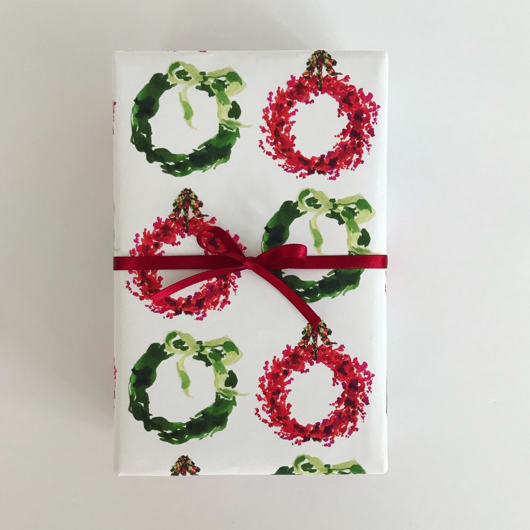 Wrapping Paper: Cranberry and Green Wreaths {christmas, Holiday, Gift ...
