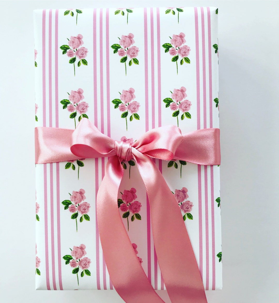 Wrapping Paper: Pink French Rose Pinstripe {gift Wrap, Birthday ...