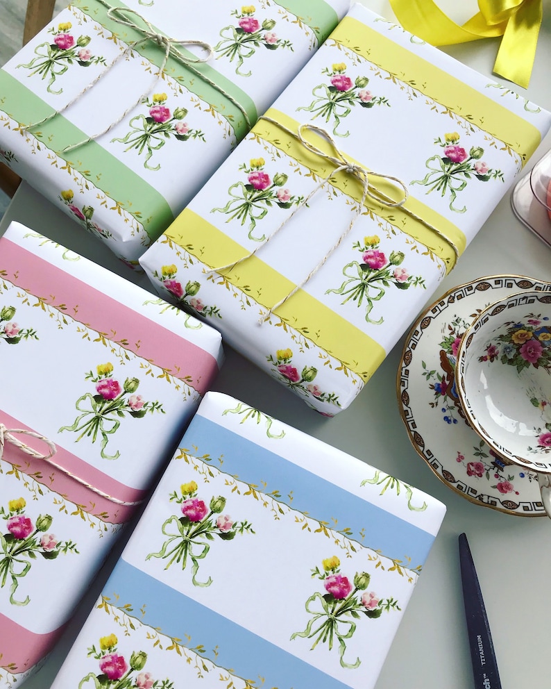 Wrapping Paper: English Blue Regency Bouquet {gift Wrap, Birthday ...
