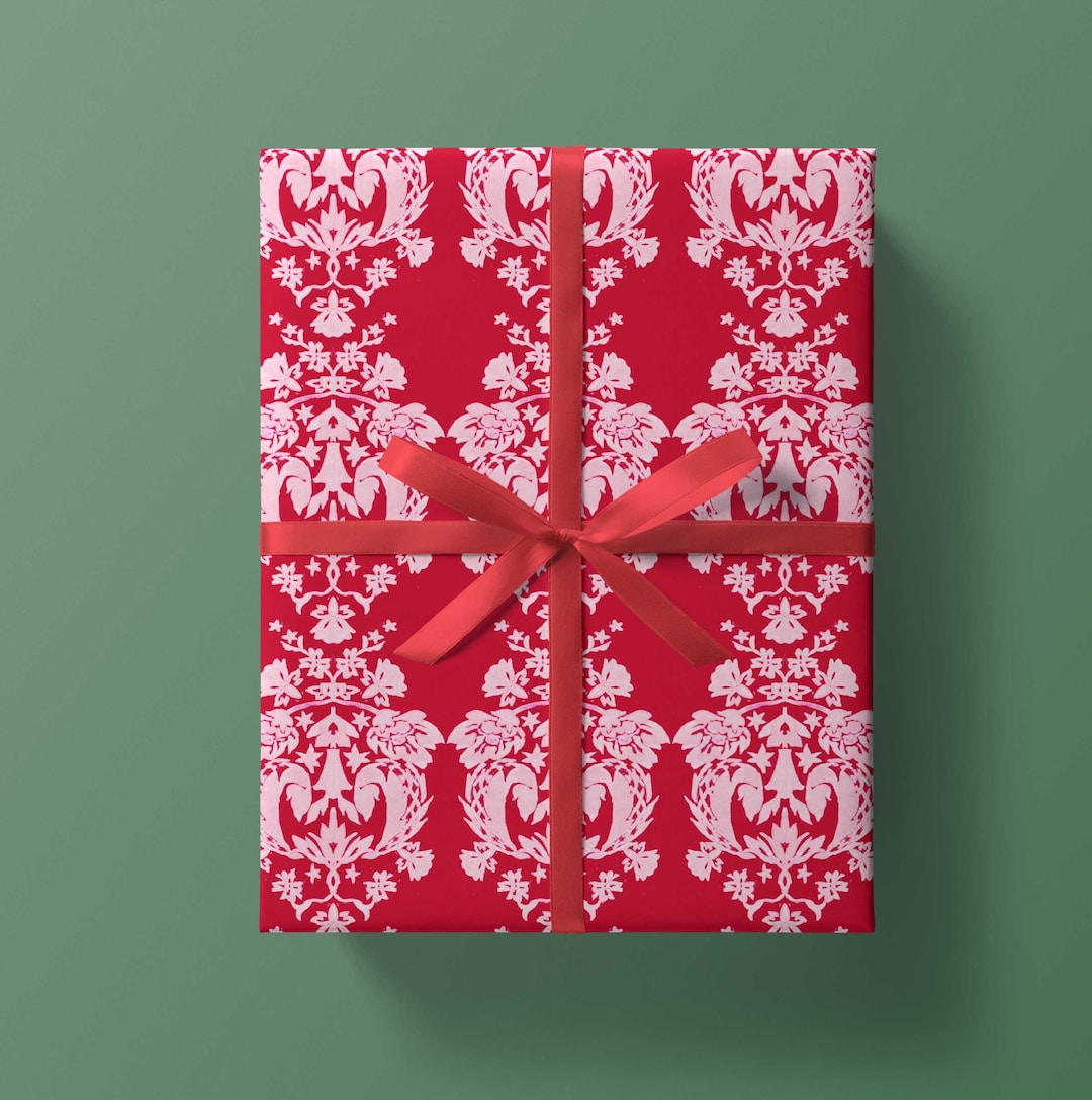 Wrapping Paper: Red Damask {gift Wrap, Birthday, Holiday, Christmas} - Etsy
