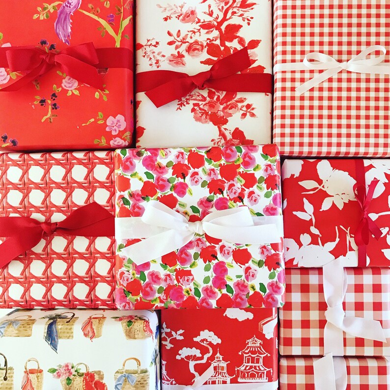 Wrapping Paper: Red Silhouette Floral gift Wrap Birthday - Etsy