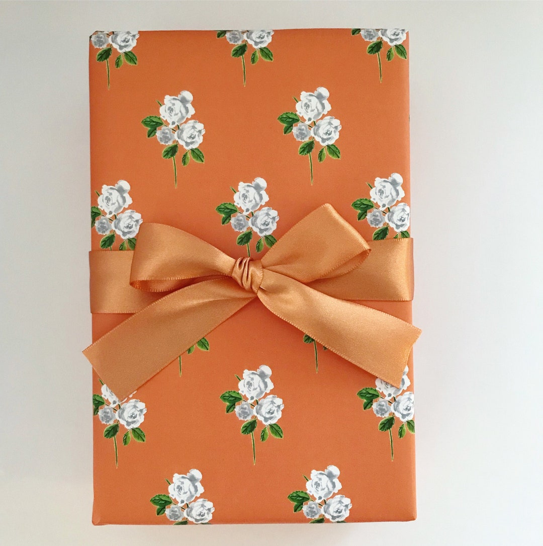 Wrapping Paper: Orange and White Isabelle Rose {gift Wrap, Birthday ...