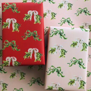 Wrapping Paper: Greens and Bows on Red {gift Wrap, Birthday, Holiday ...