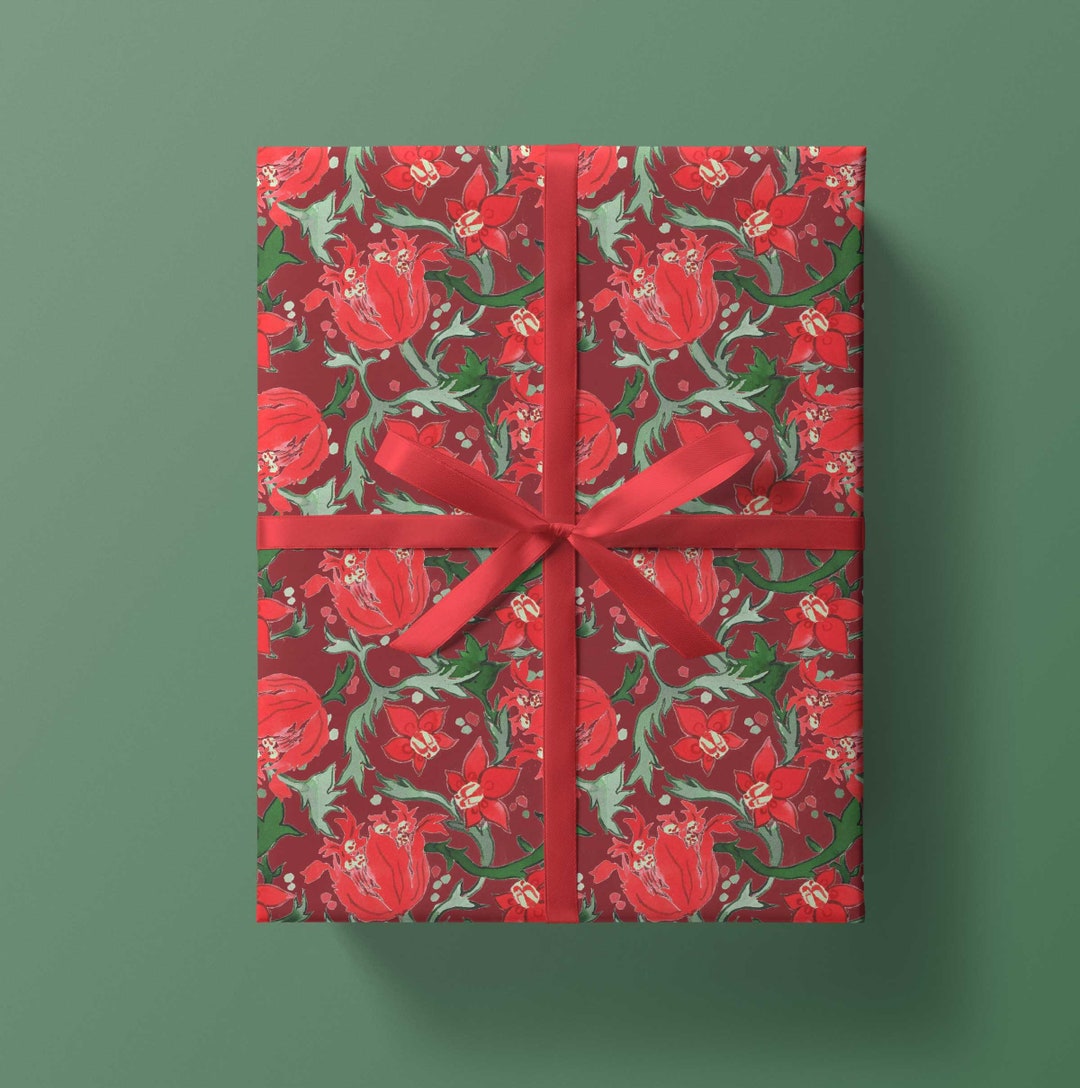 Wrapping Paper: Cranberry Nouveau Floral {gift Wrap, Birthday, Holiday ...