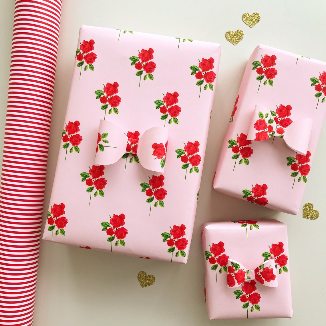Wrapping Paper: Red and Pink Isabelle Rose gift Wrap - Etsy