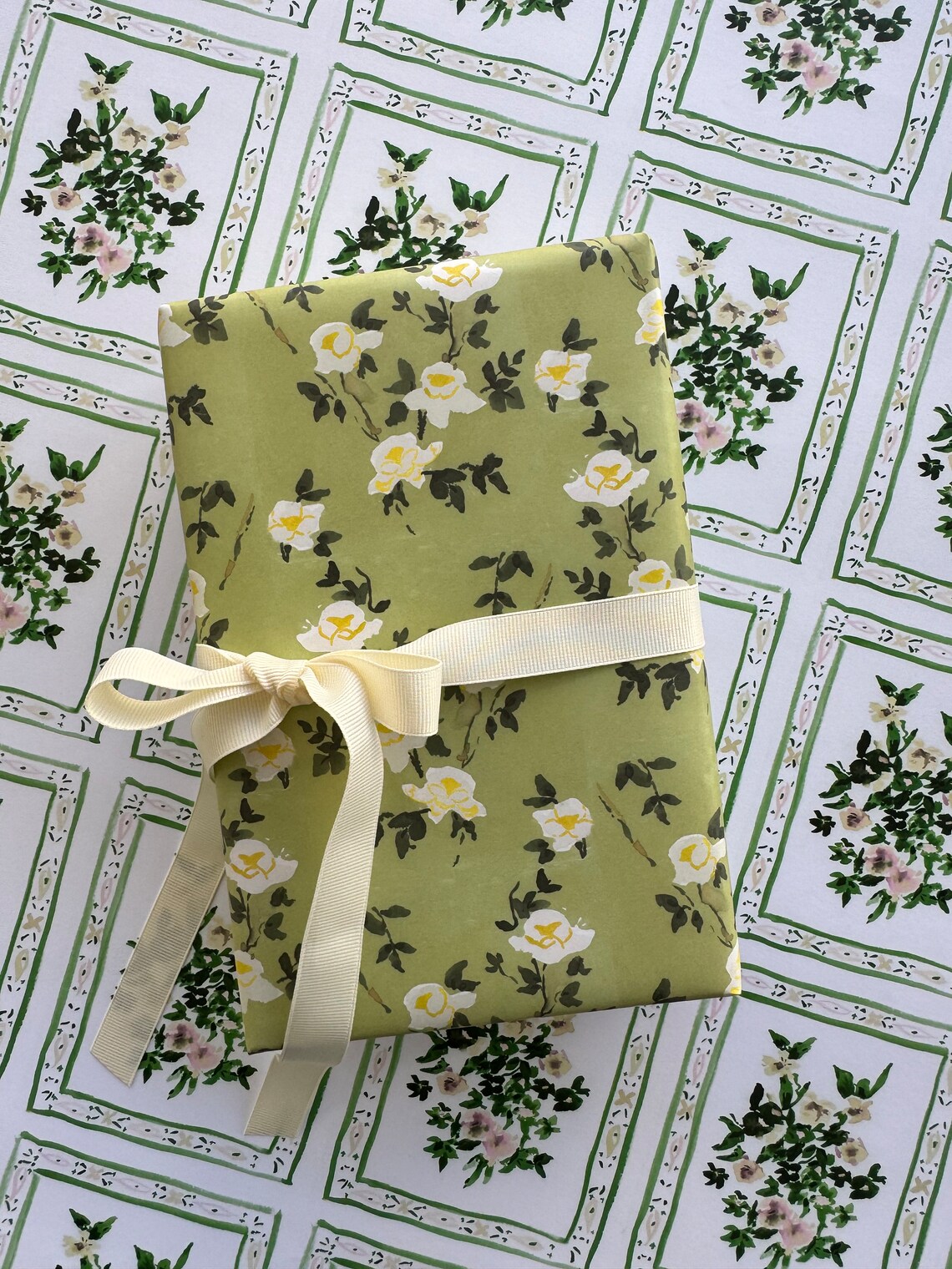 Wrapping Paper: Green & Yellow Peony Vine {gift Wrap, Birthday, Holiday ...