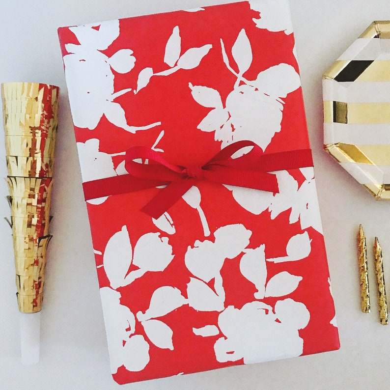 Wrapping Paper: Red Silhouette Floral gift Wrap Birthday - Etsy