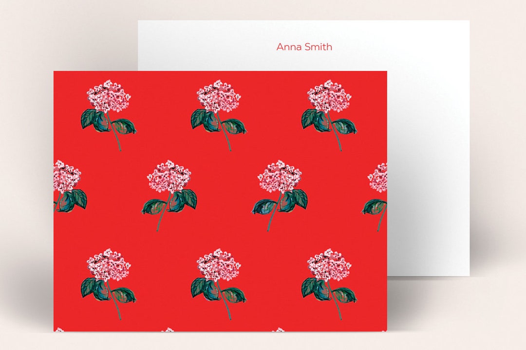 Personalized Stationery: Red Hydrangea {stationary Notecards, Monogram ...