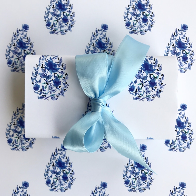 Wrapping Paper: Blue Paisley Block Print gift Wrap Birthday - Etsy