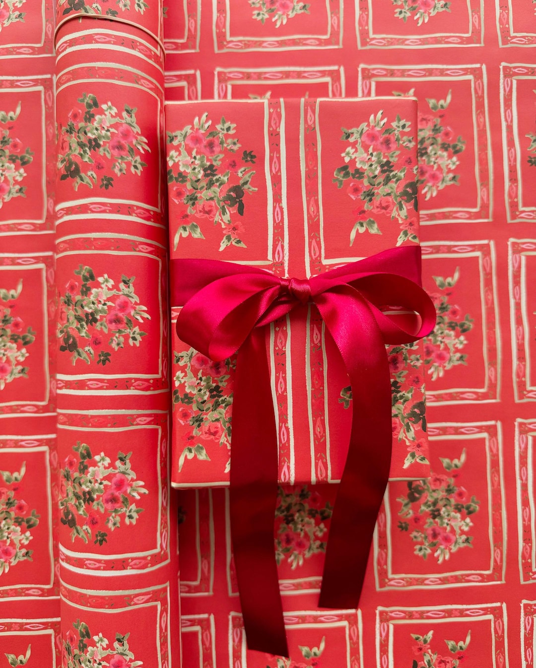 Wrapping Paper: Scarlet Brocade Floral {gift Wrap, Birthday, Holiday ...