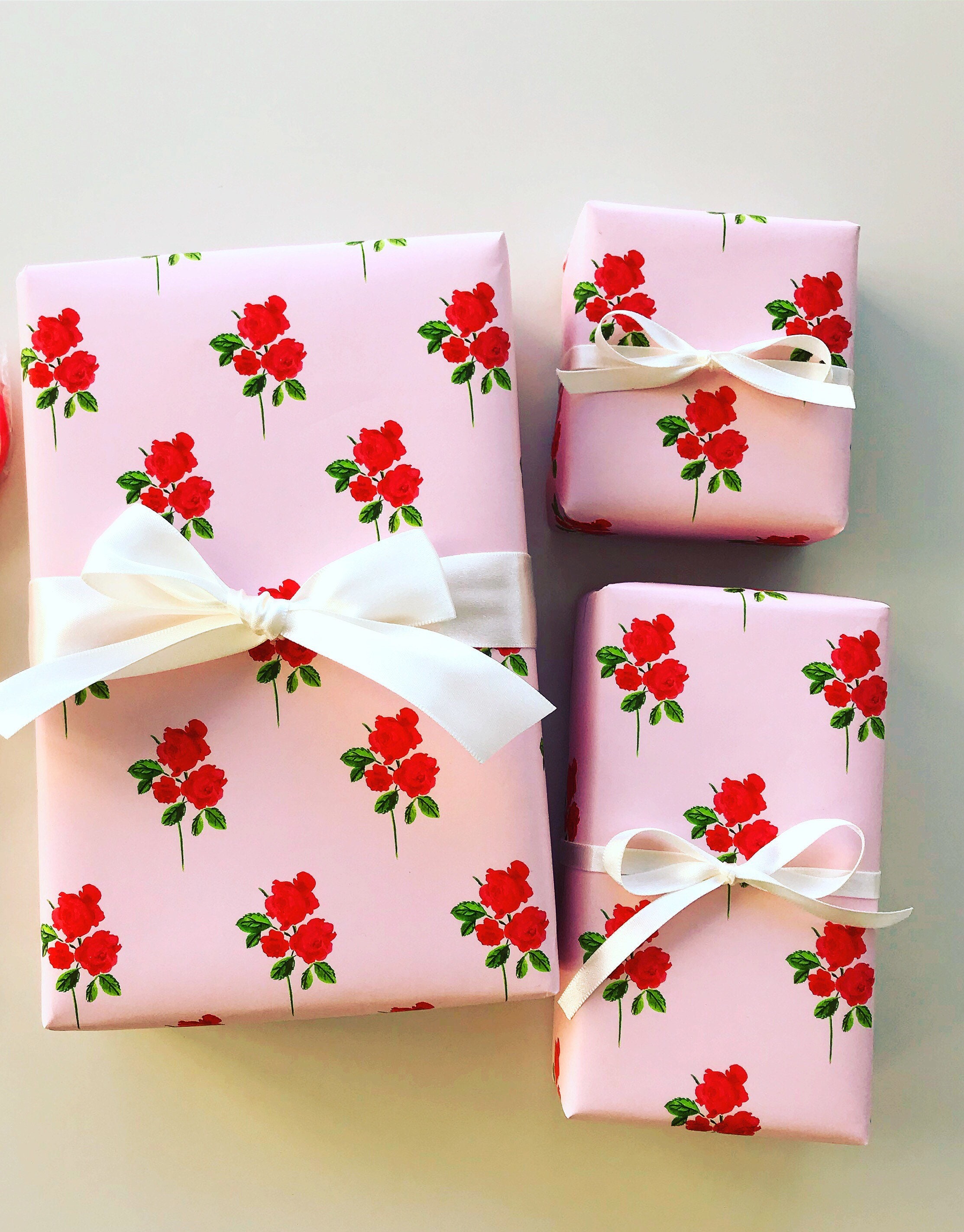 Wrapping Paper: Red and Pink Isabelle Rose gift Wrap - Etsy