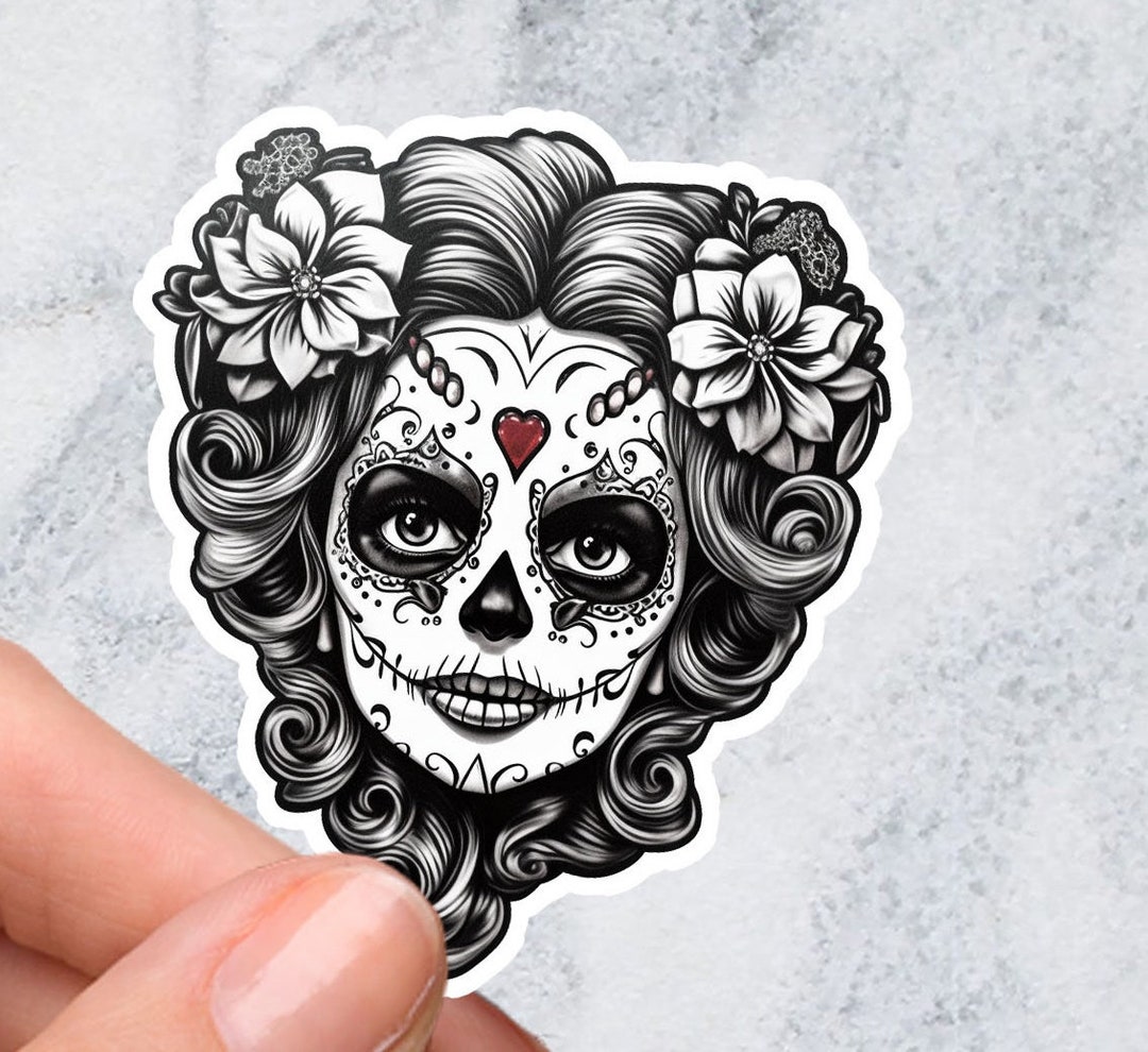 Black and White Sugar Skull Fairy Sticker, Fairy Sticker, Water Resistant Glossy Vinyl Sticker ...