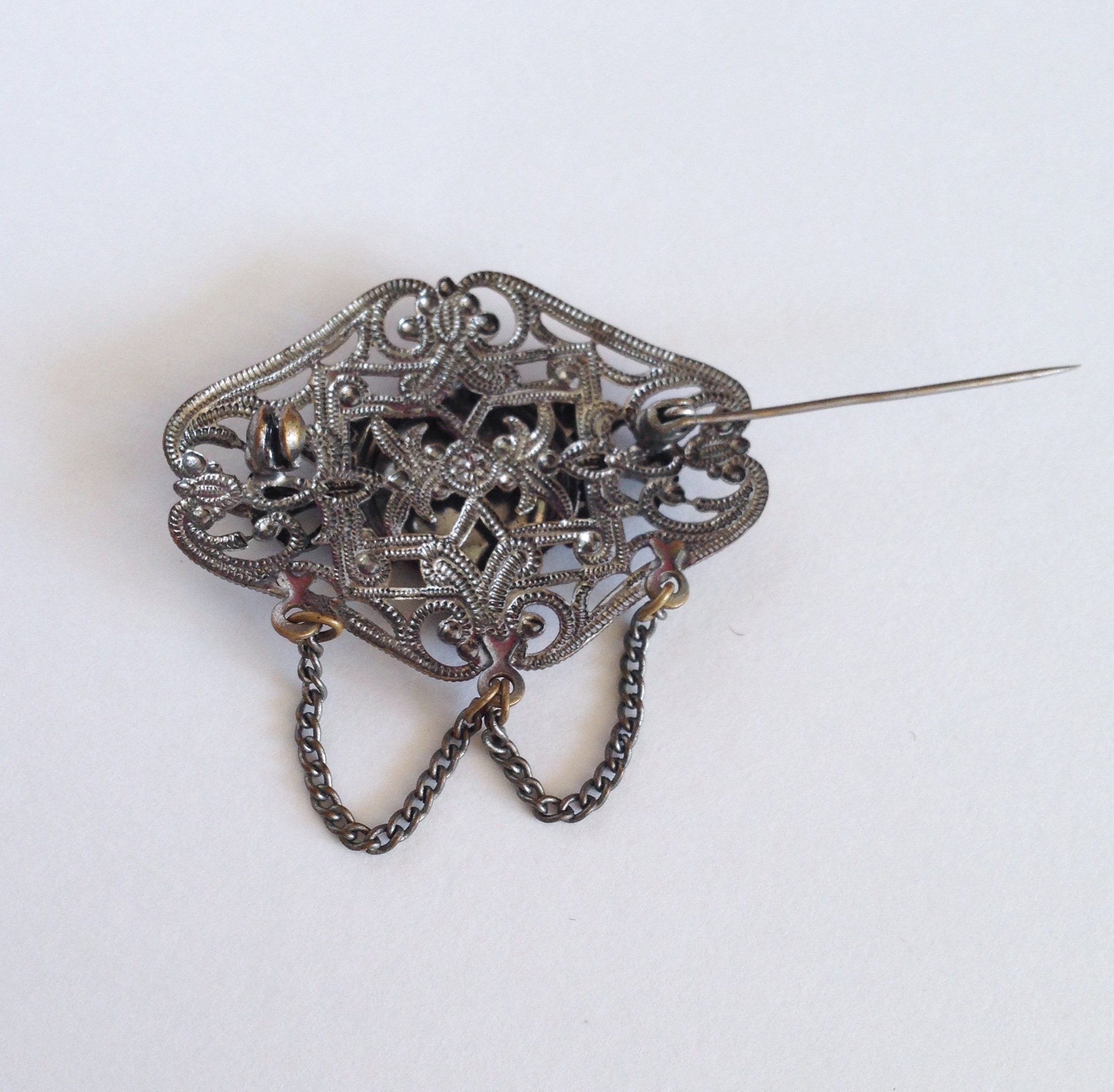 Antique Brooch Victorian Filigree Brooch Gothic Style Vintage Silver ...