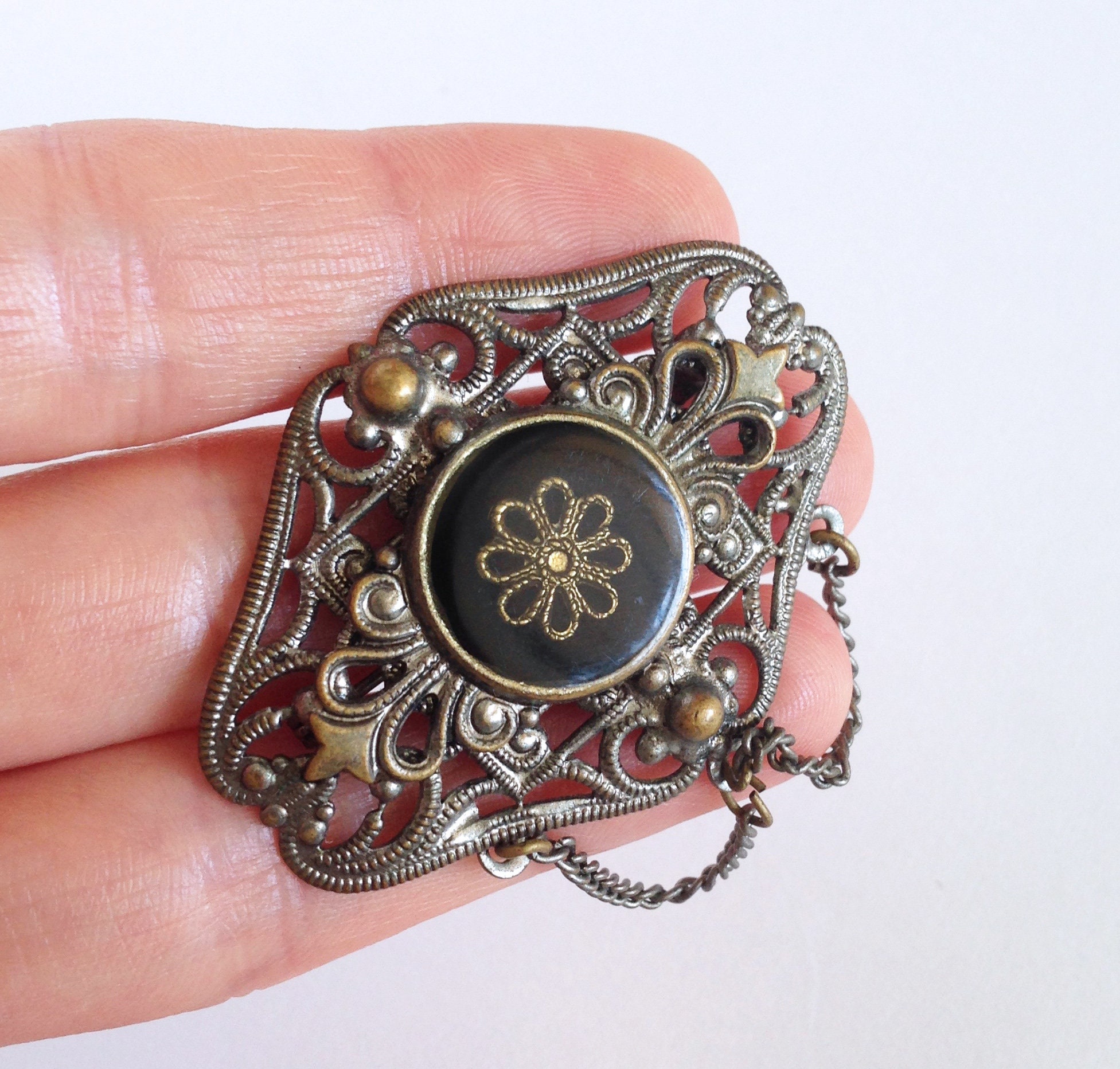 Antique Brooch Victorian Filigree Brooch Gothic Style Vintage Silver ...