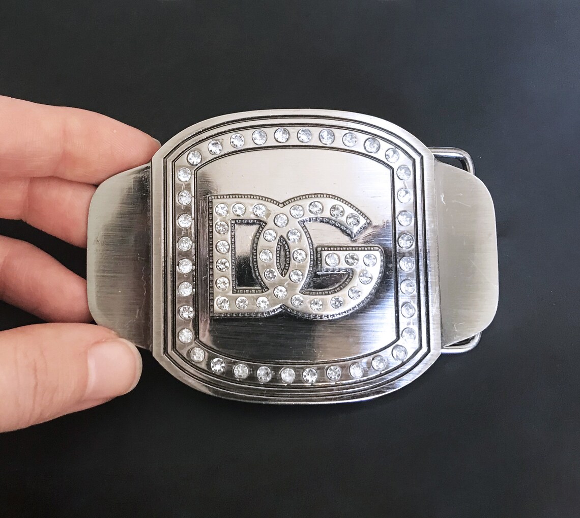 Vintage Dolce & Gabbana DG Crystal Belt Buckle Silver Tone Metal Buckle ...