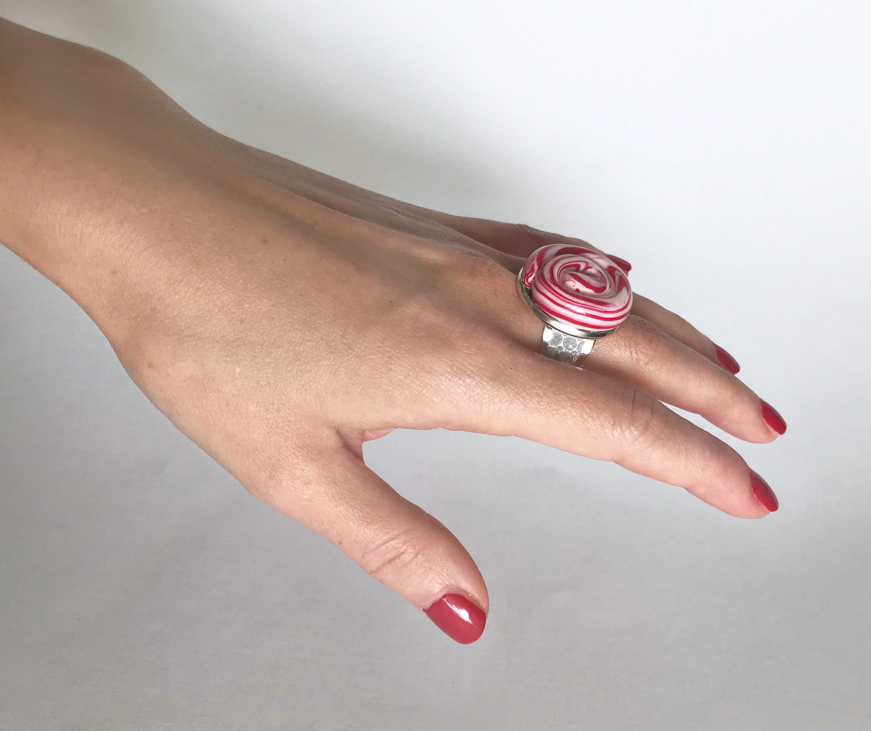Ring Candy Cane Lollipop Handmade Big Ring Gift Summer Bonbon Ring Red ...