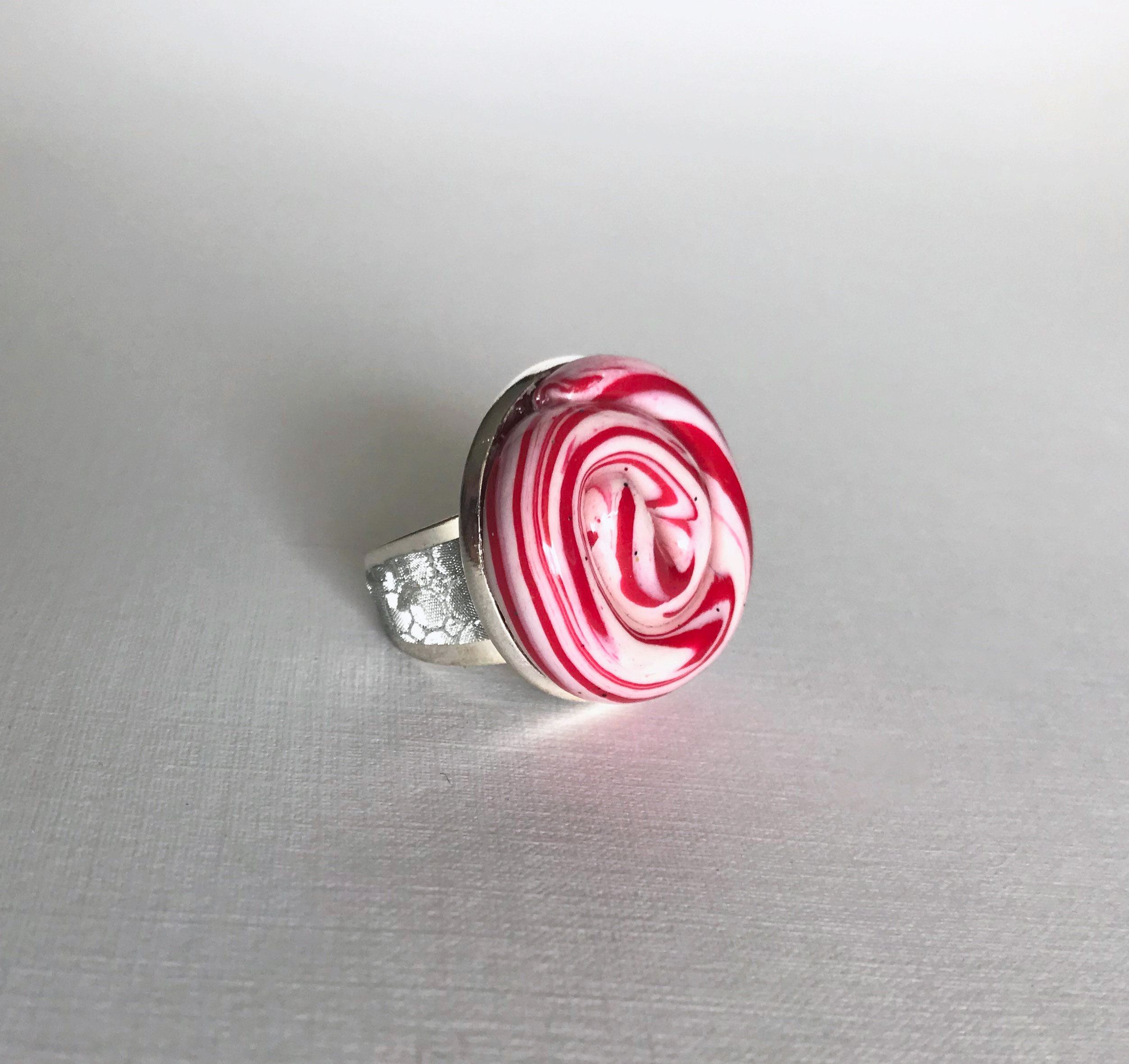 Ring Candy Cane Lollipop Handmade Big Ring Gift Summer Bonbon Ring Red ...