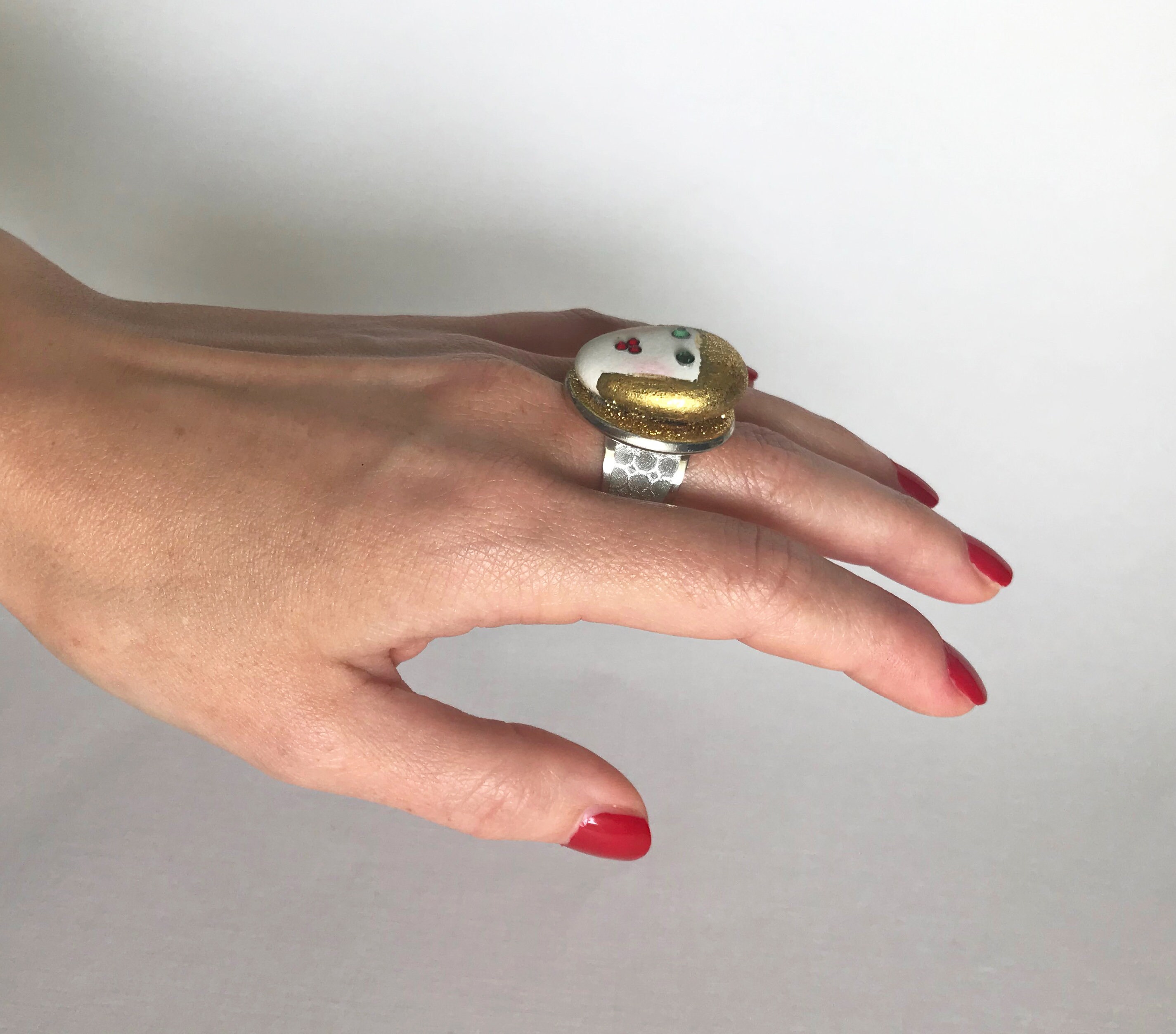 Ring Head Gold Face Ring Handmade Big Silver Summer Crystals Swarovski ...