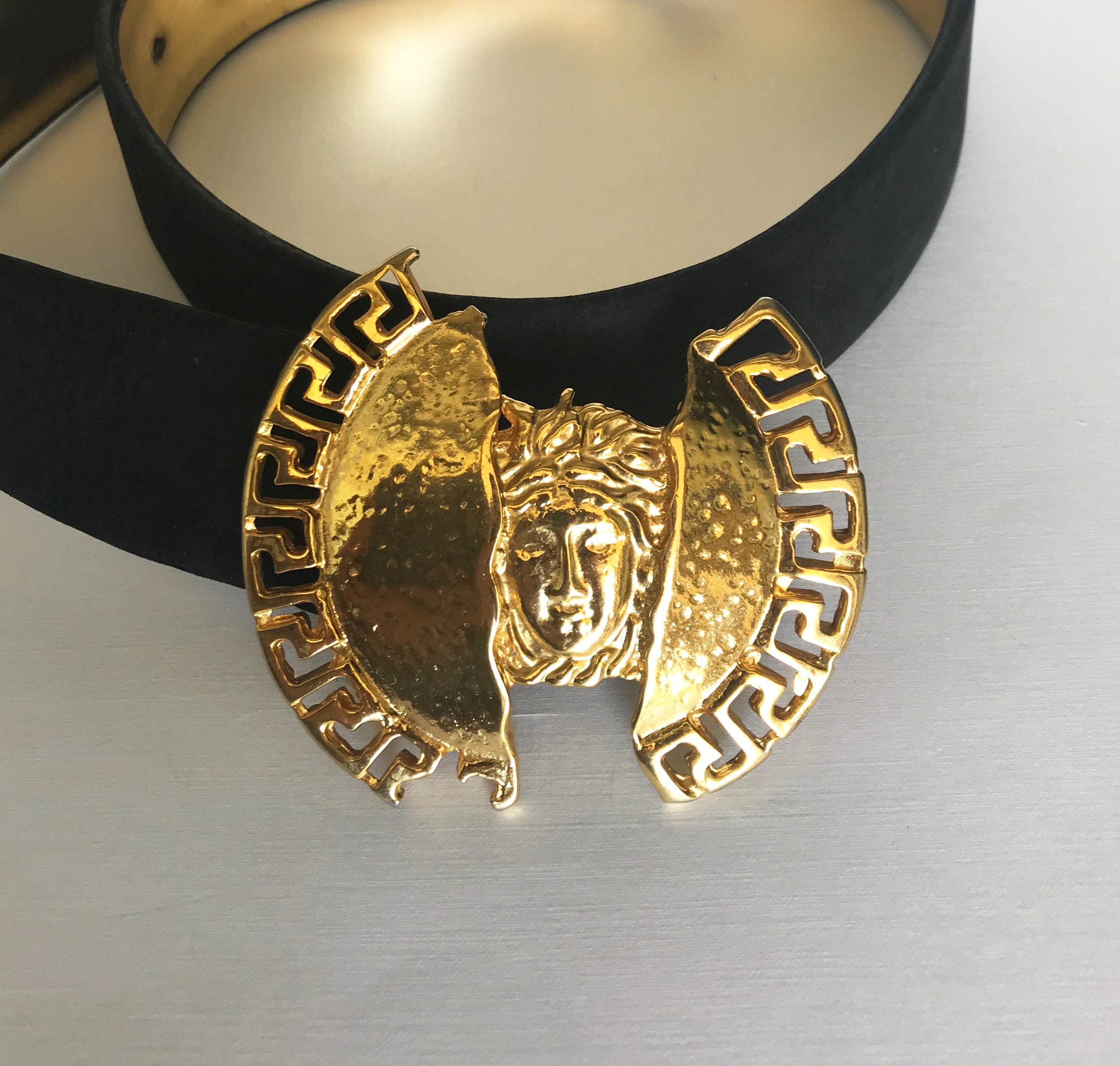 Belt Medusa Head Buckle Gold Vintage Black Belt Suede Leather Medusa ...