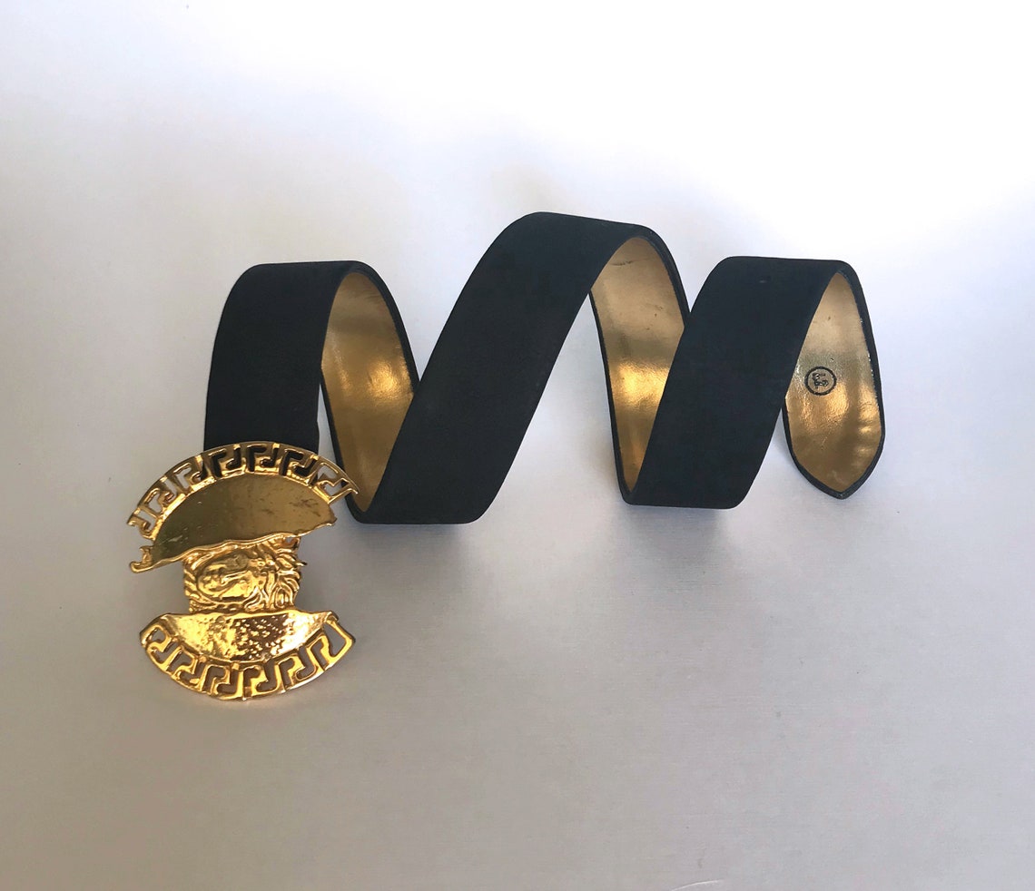 Belt Medusa Head Buckle Gold Vintage Black Belt Suede Leather Medusa ...