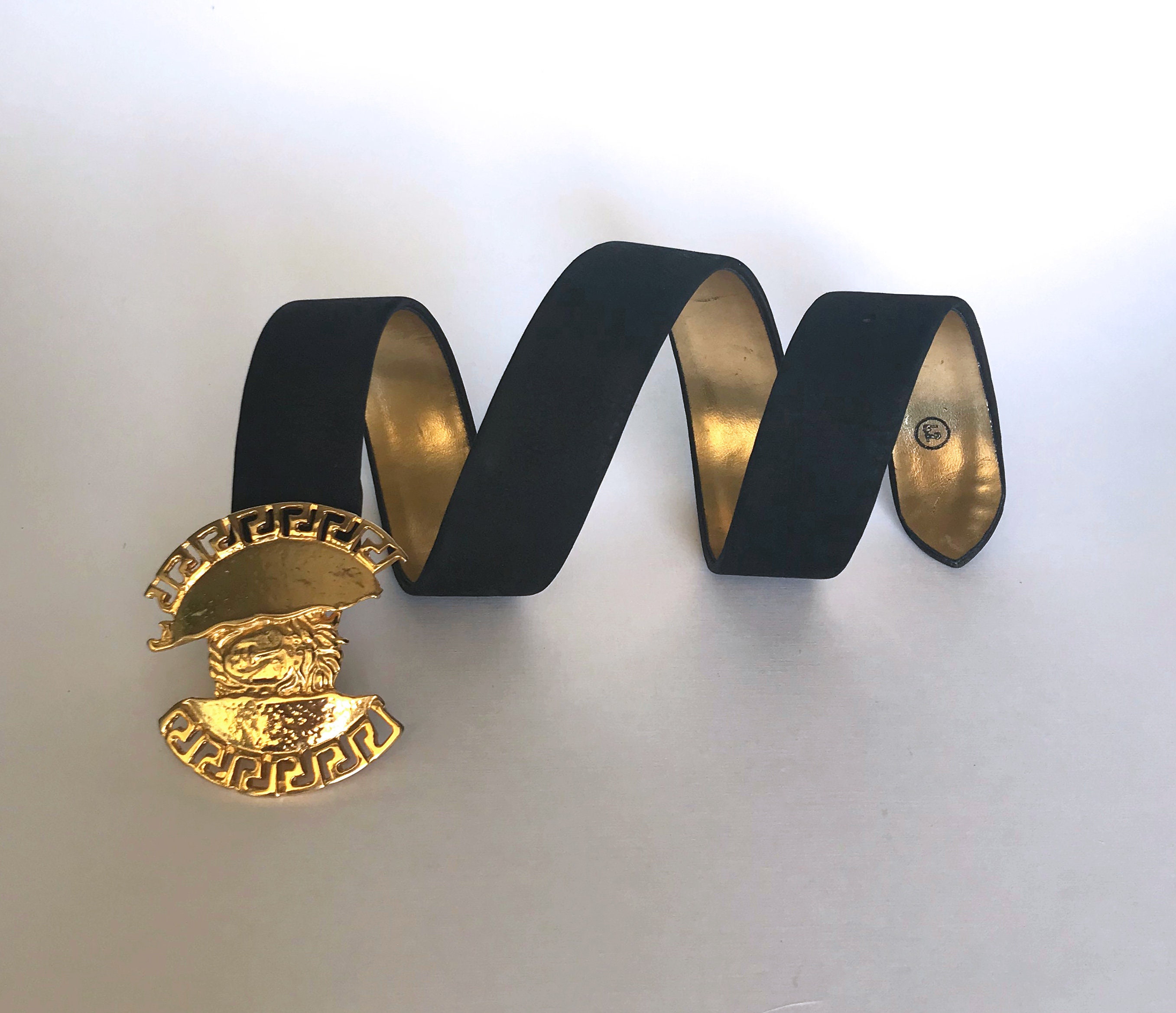 Belt Medusa Head Buckle Gold Vintage Black Belt Suede Leather Medusa ...