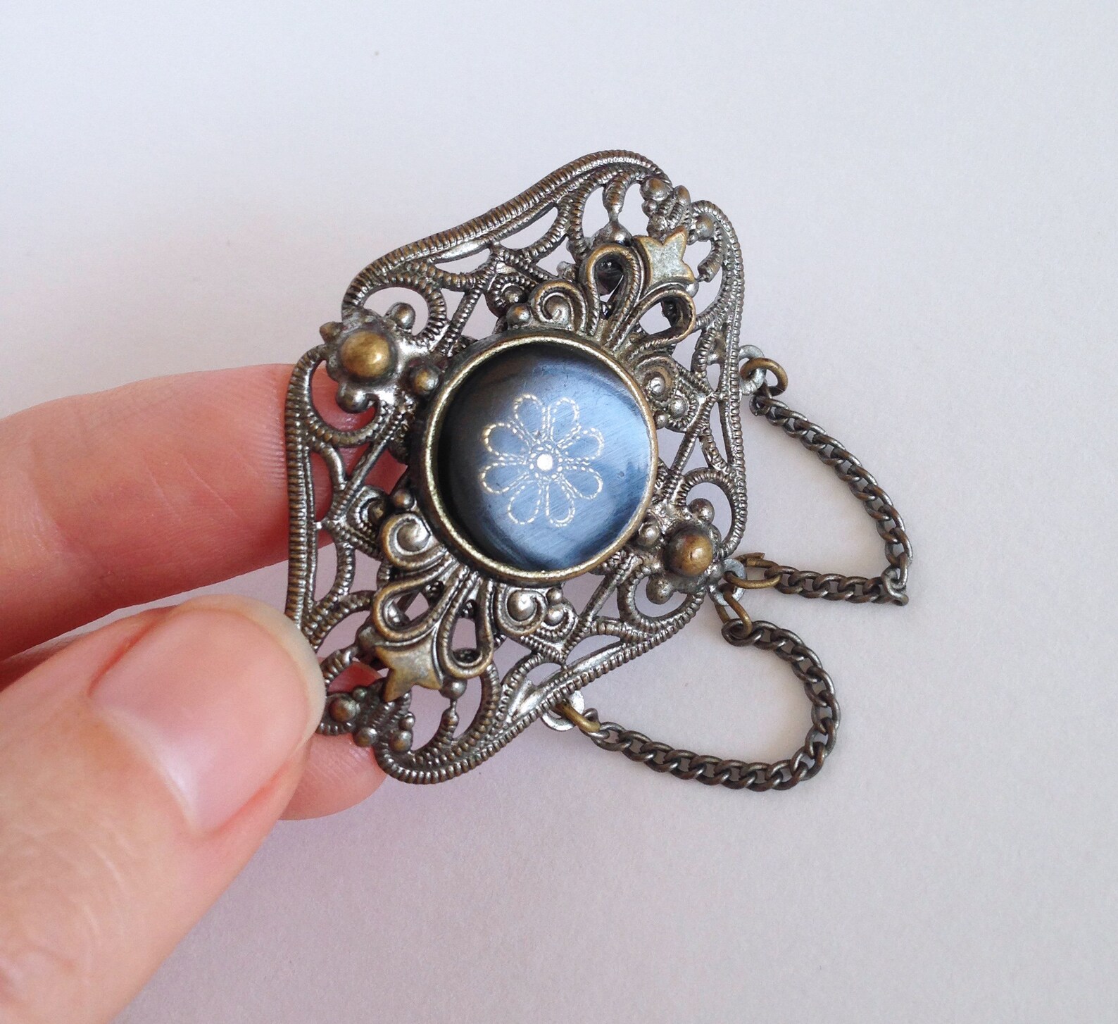 Antique Brooch Victorian Filigree Brooch Gothic Style Vintage Silver ...