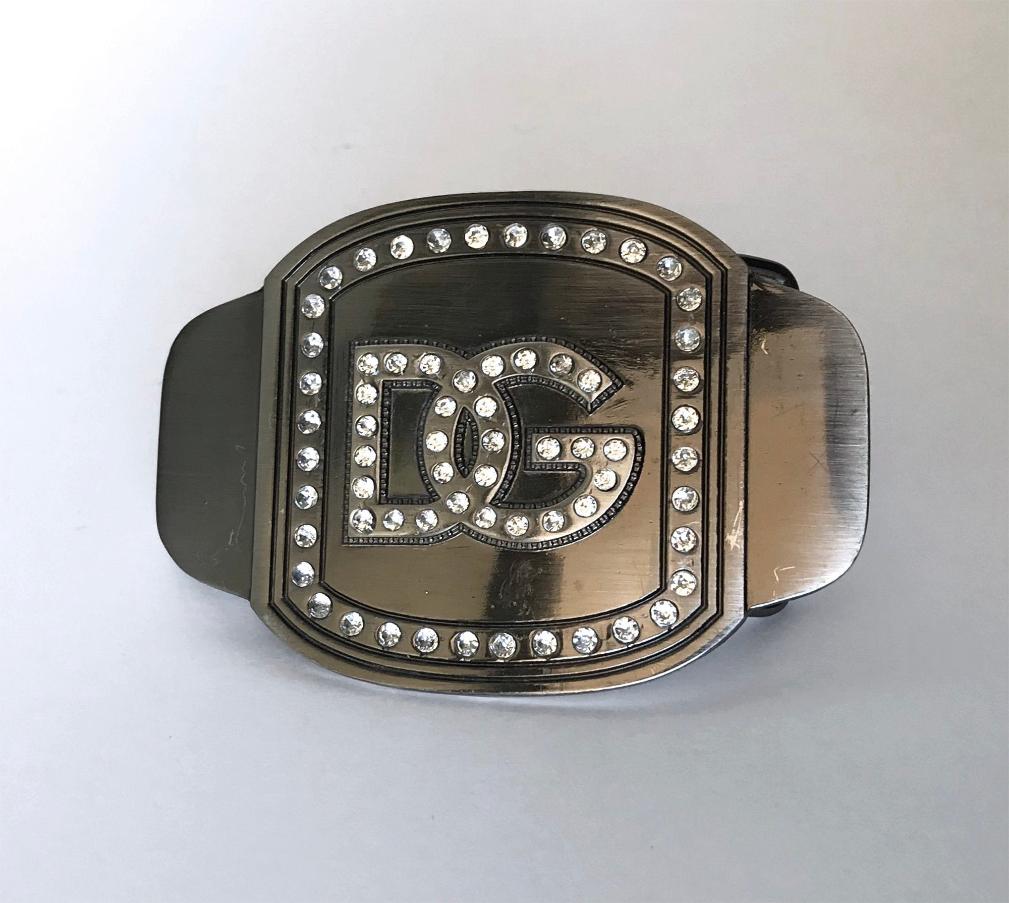 Vintage Dolce & Gabbana DG Crystal Belt Buckle Silver Tone Metal Buckle ...