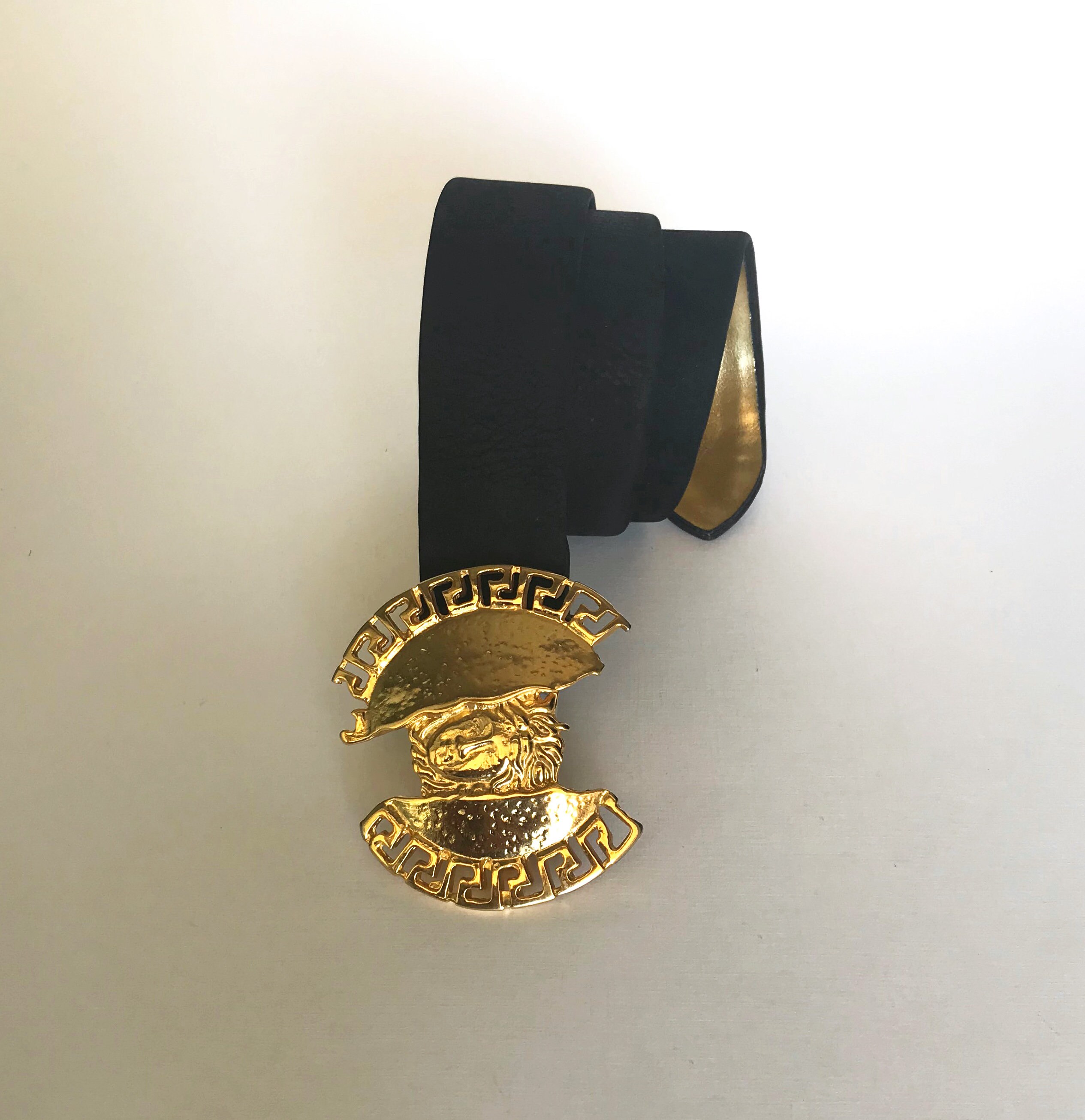 Belt Medusa Head Buckle Gold Vintage Black Belt Suede Leather Medusa ...