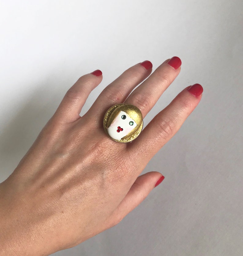Ring Head Gold Face Ring Handmade Big Silver Summer Crystals Swarovski ...