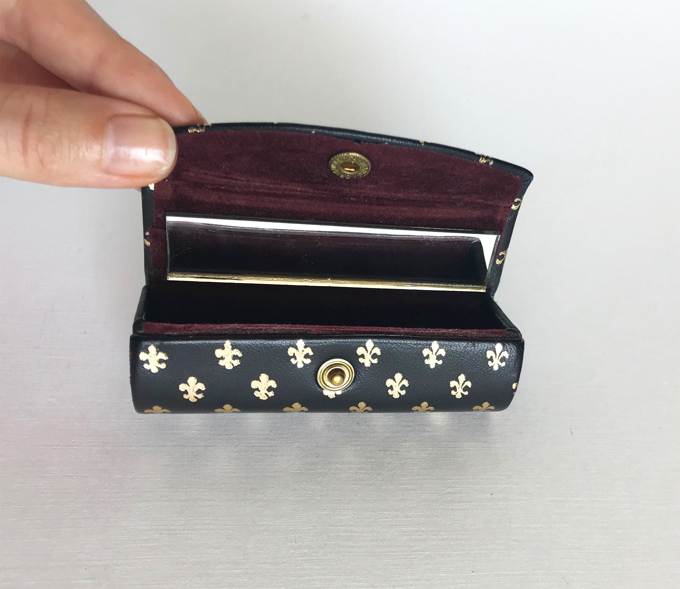 Vintage Lipstick Case With Mirror Leather Gift Italy Lipstick Holder ...