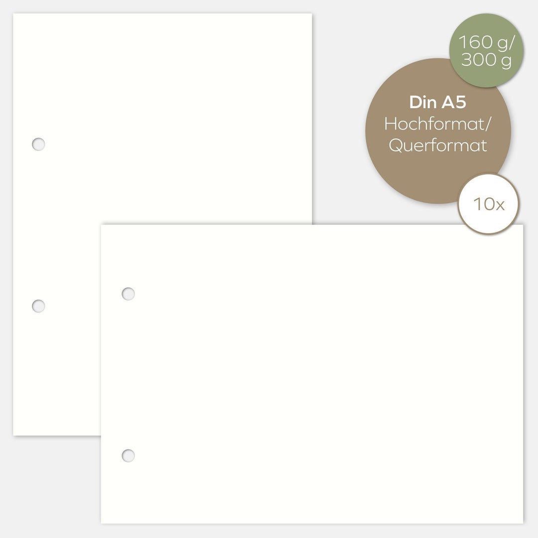 10 Blank Sheets A5 in 160 G or 300 G Natural Paper for the Smaller A5 ...