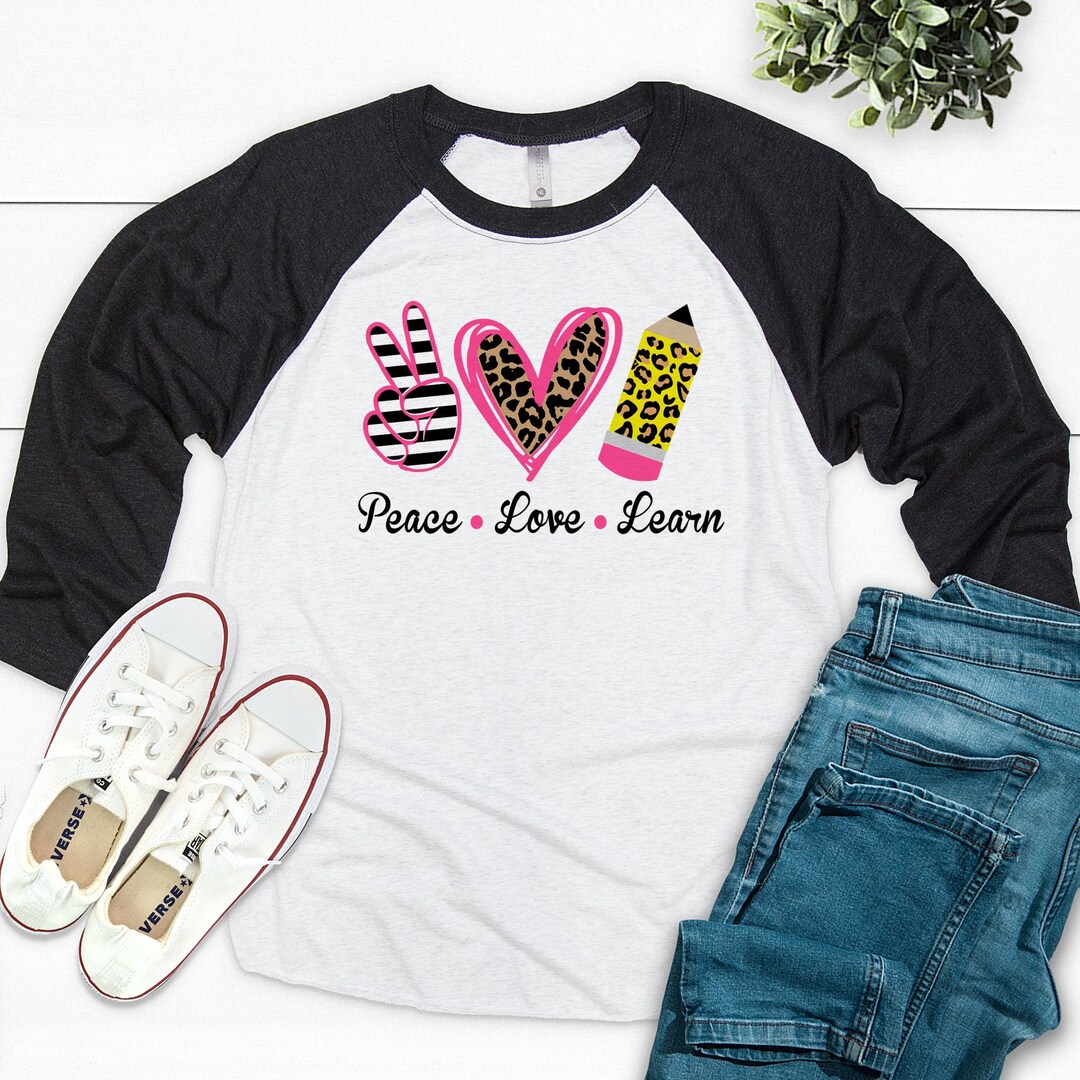 Peace Love Learn, Peace Love Teach Shirt, Leopard Teacher Shirt ...